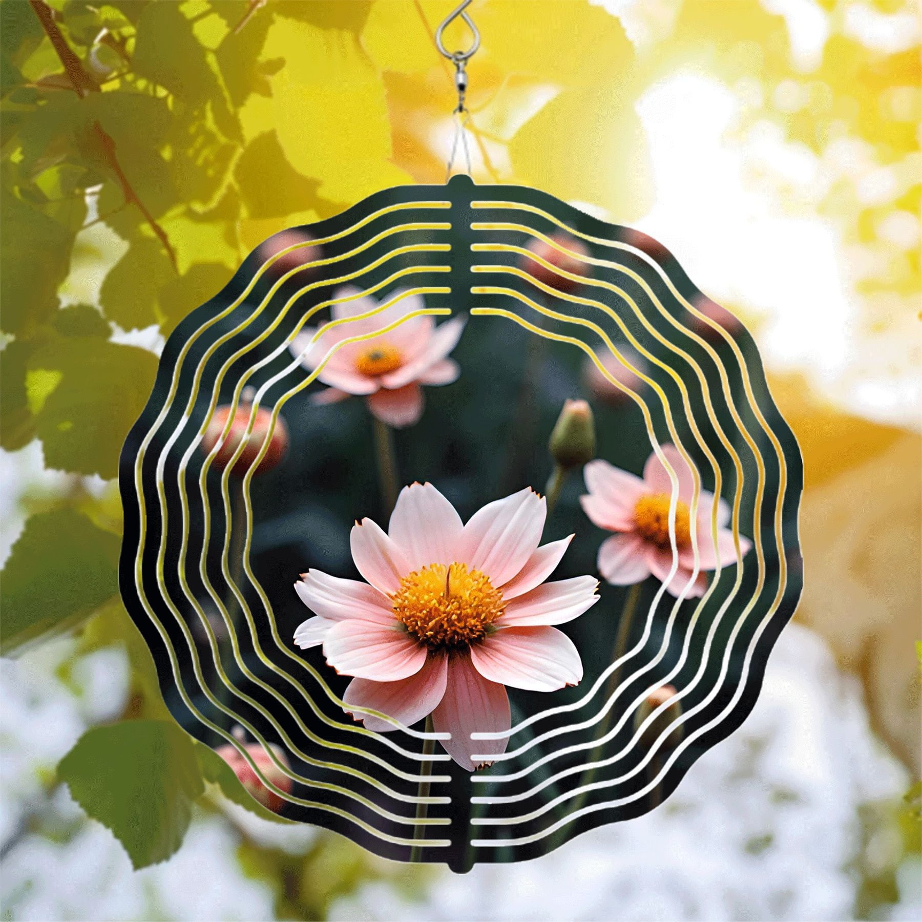 Beautiful Metal Hanging Wind Spinner with Concentric White Lines and ...