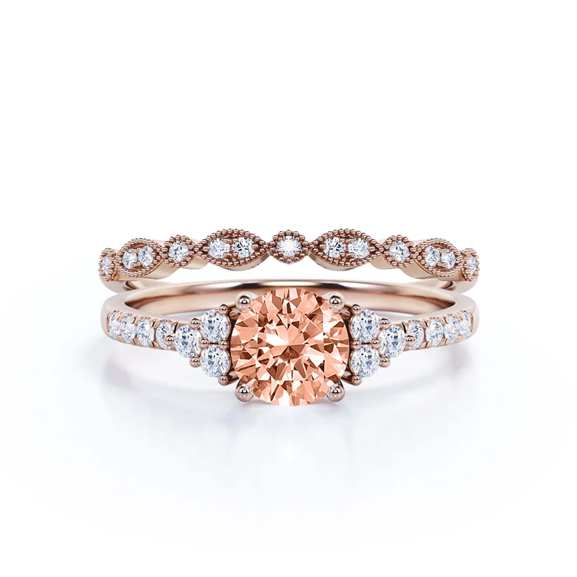Beautiful Mid-century 1.75 Carat Round Cut Morganite And Diamond ...
