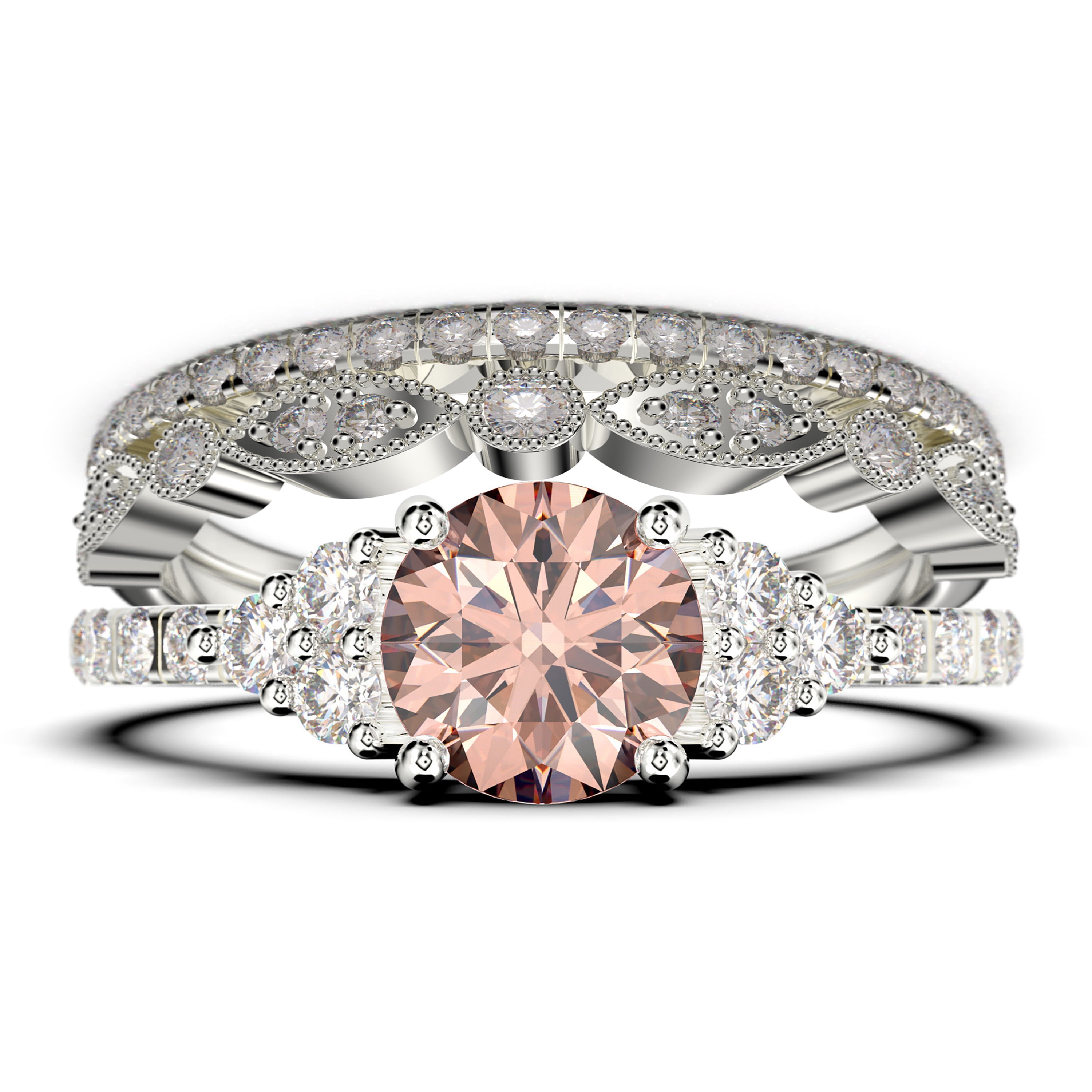 Beautiful Mid-century 2.25 Carat Round Cut Morganite And Diamond ...