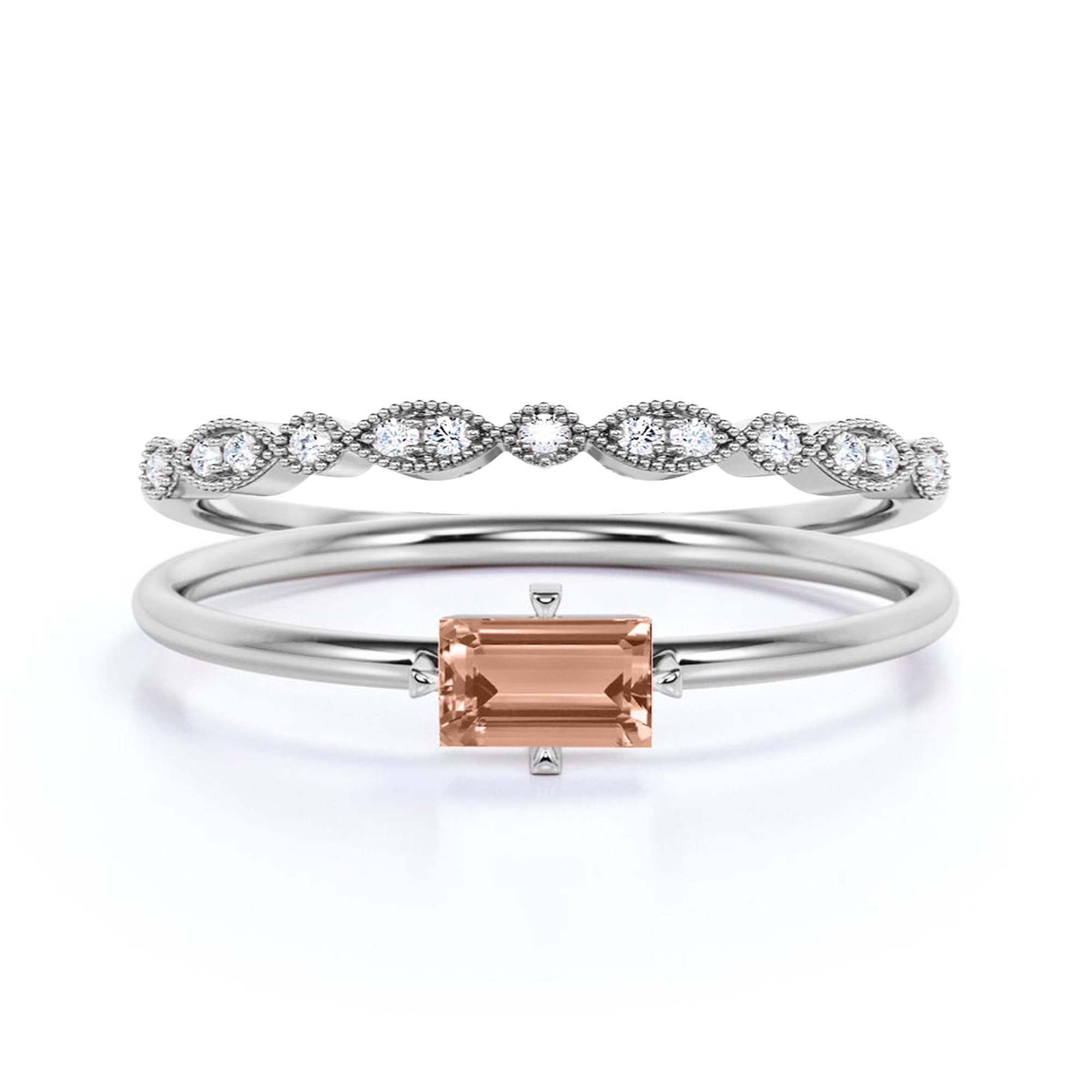 Beautiful Minimalist 1.20 Carat Baguette Cut Morganite And Diamond ...