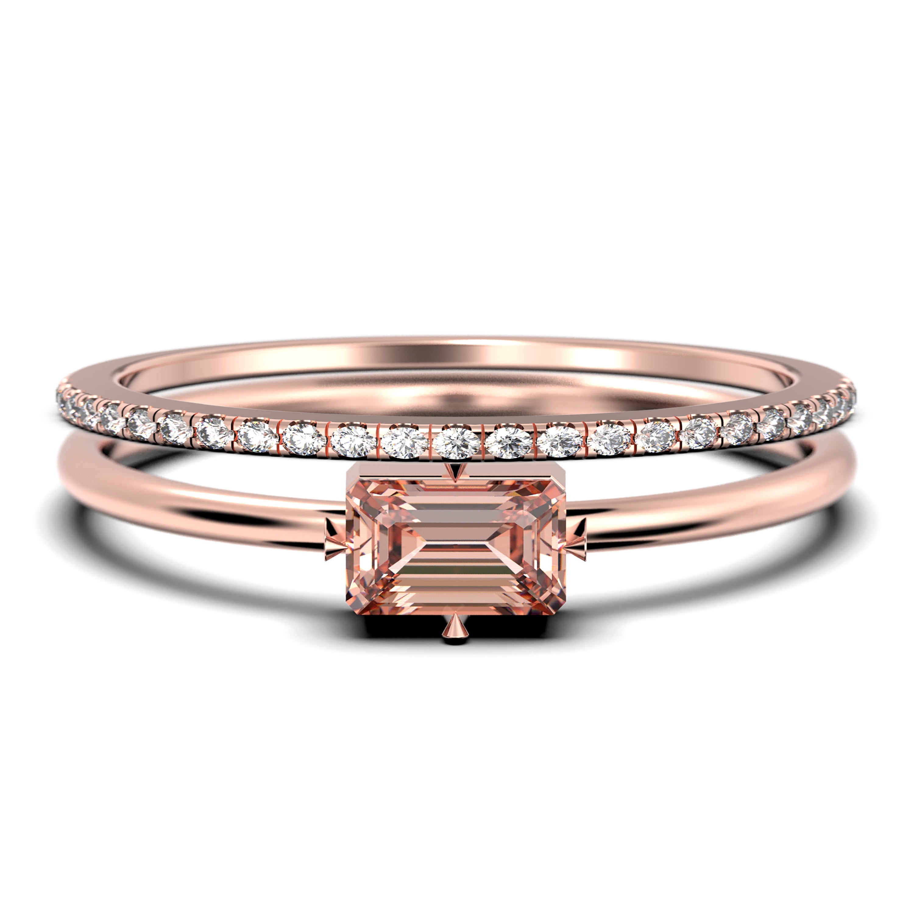 Beautiful Minimalist 1.20 Carat Baguette Cut Morganite And Diamond ...