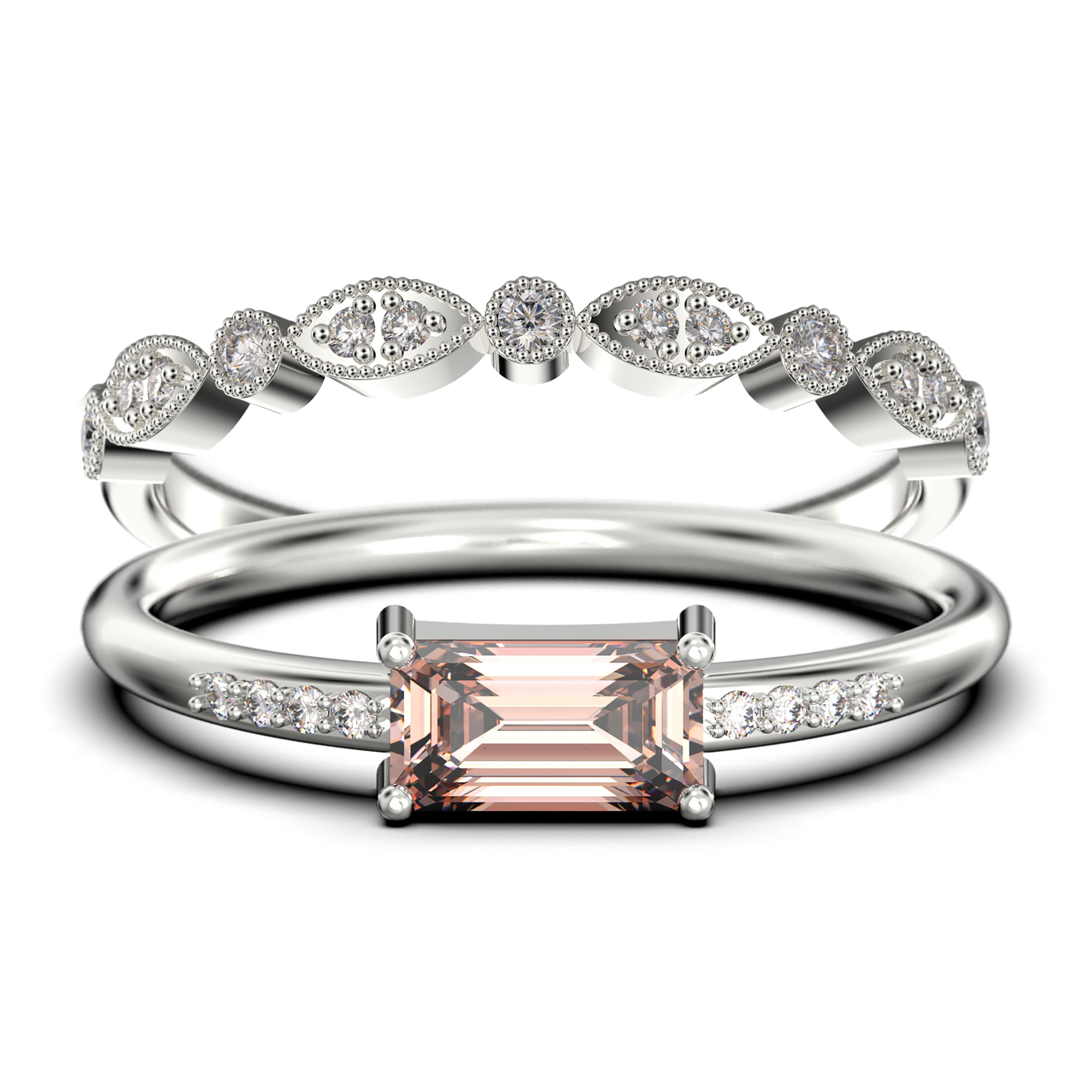 Beautiful Minimalist 1.45 Carat Emerald Cut Morganite And Diamond ...