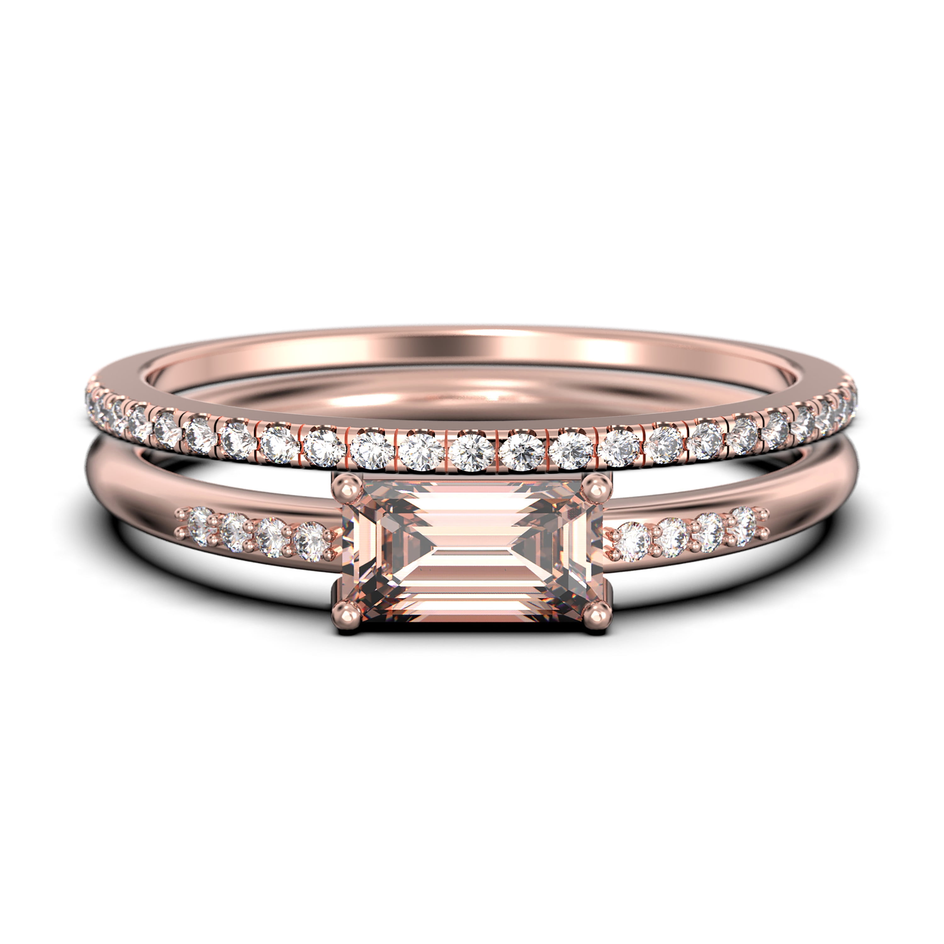 Beautiful Minimalist 1.45 Carat Emerald Cut Morganite And Diamond ...