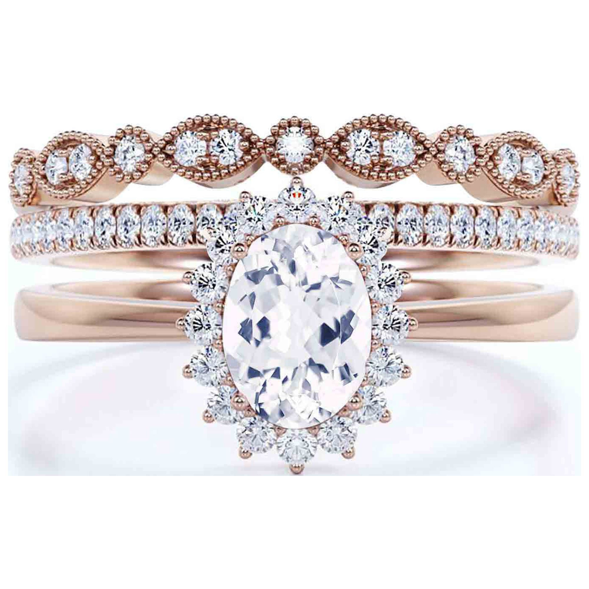 Beautiful Minimalist 2.50 Carat Oval Diamond Moissanite Engagement Ring, Halo Wedding Ring, Two ...