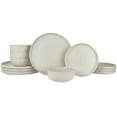 Beautiful Modern Dots Stoneware Dinnerware 12 Piece Set Oyster White By