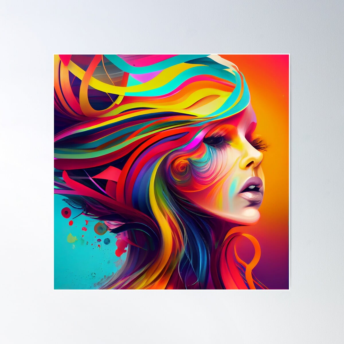 Beautiful Modern Vibrant Colorful Portrait Of A Girl Digital Painting ...