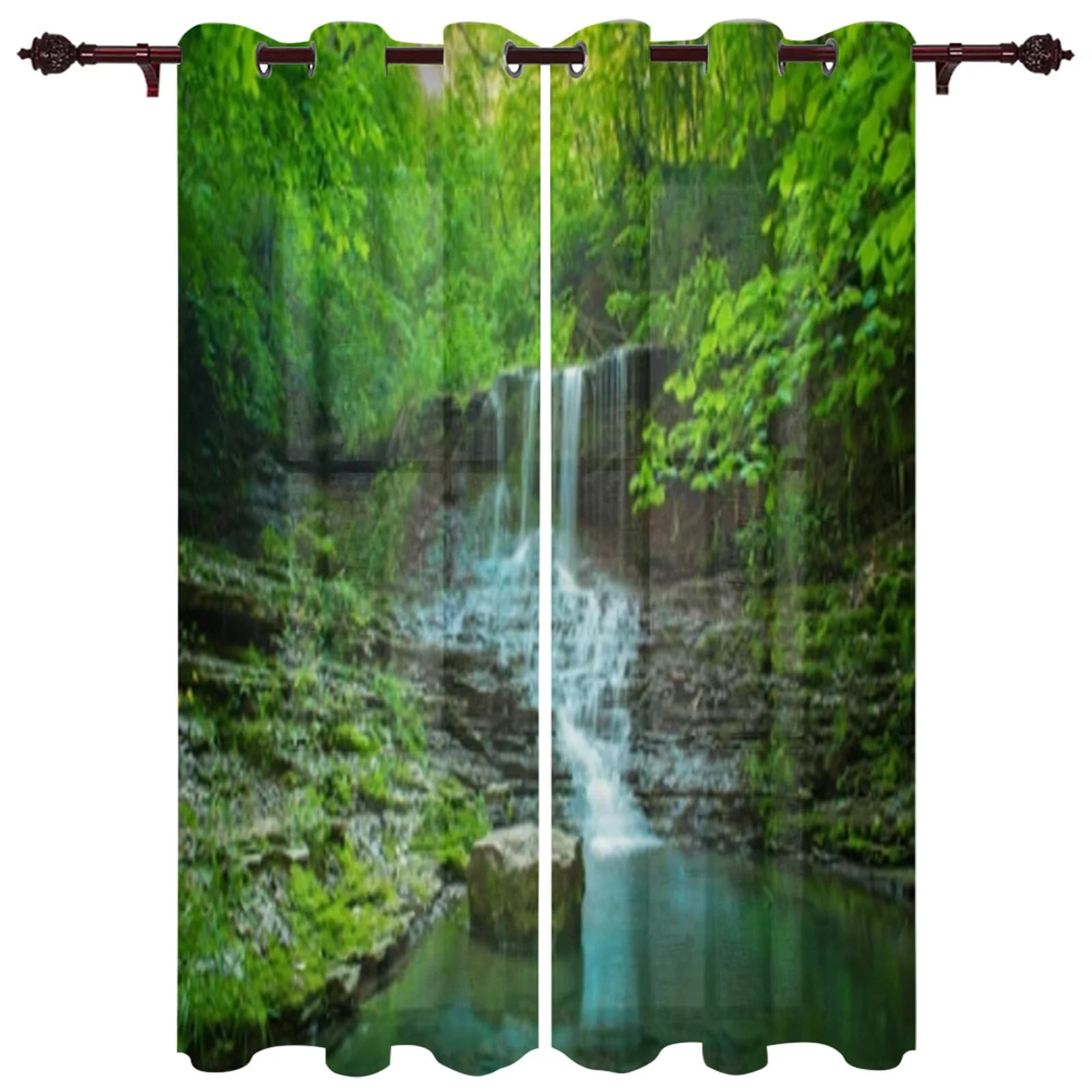 Beautiful Mountain Rainforest Waterfall Window Curtains For Living Room ...