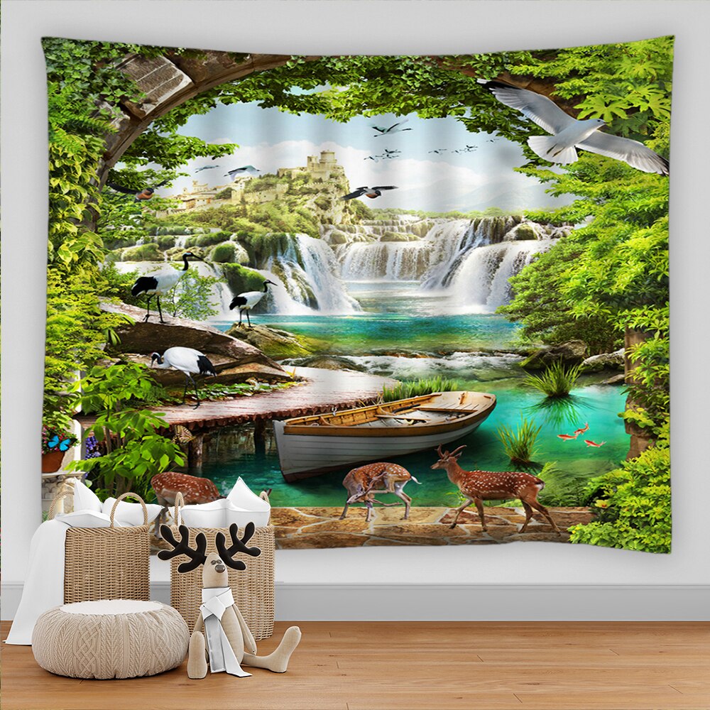 Beautiful Natural Forest Scenery Printed Large Wall Tapestry Hippie ...