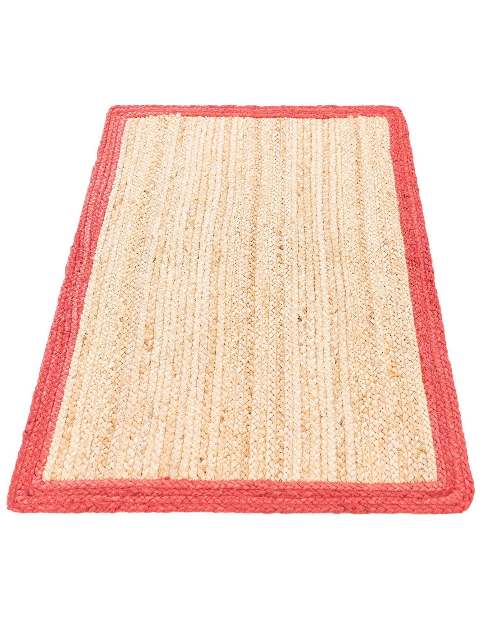Beautiful Natural Jute Scalloped Area Rug with Red Designs Size 8 x 8 ...