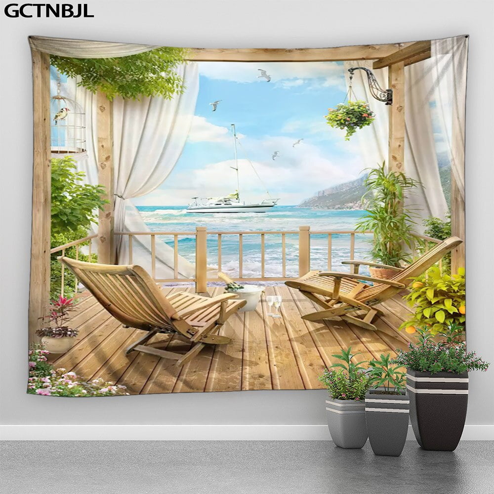 Beautiful Natural Scenery Tapestry Wall Hanging Waterfall Ocean Woods ...