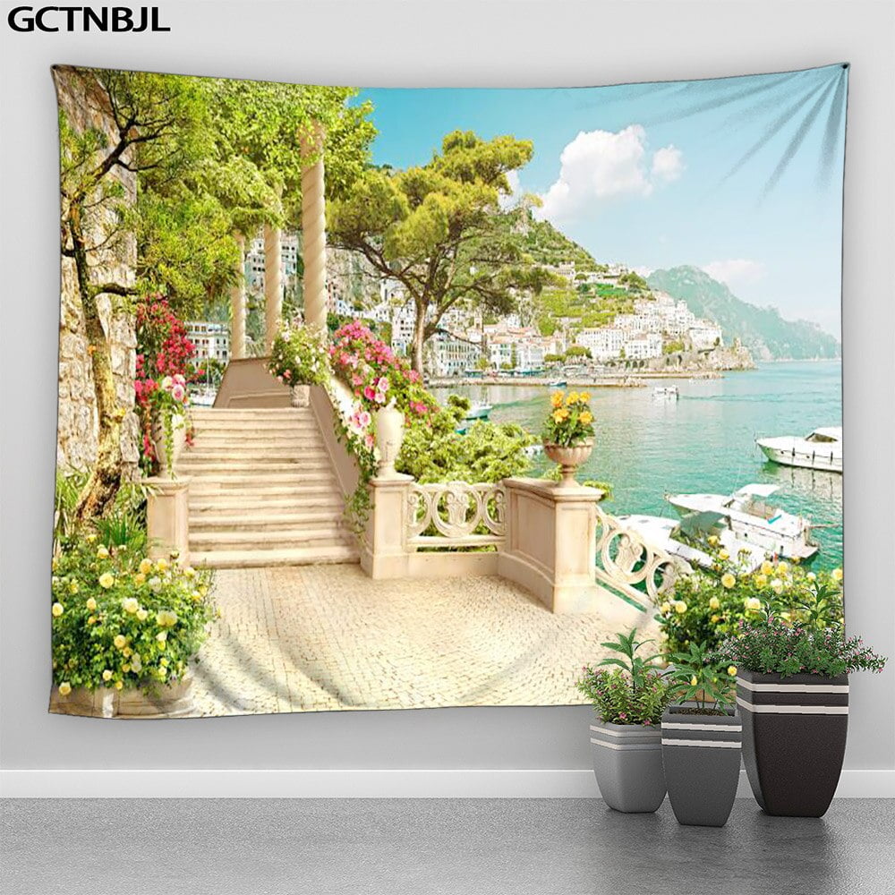 Beautiful Natural Scenery Tapestry Wall Hanging Waterfall Ocean Woods ...
