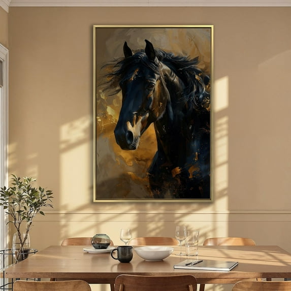 Beautiful Noble Horse Wall Art Abstract Black And Blue Paint Streaks ...