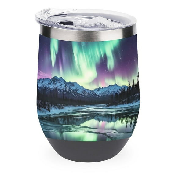 Beautiful Northern Lights Aurora Borealis 12oz Wine Tumbler with lid ...