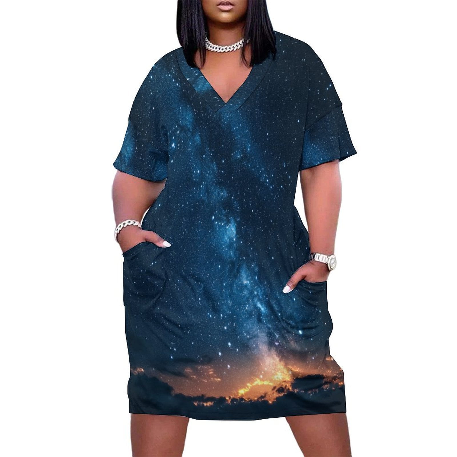Beautiful Northern Lights Loose Pocket Dress Dresses Summer Summer ...