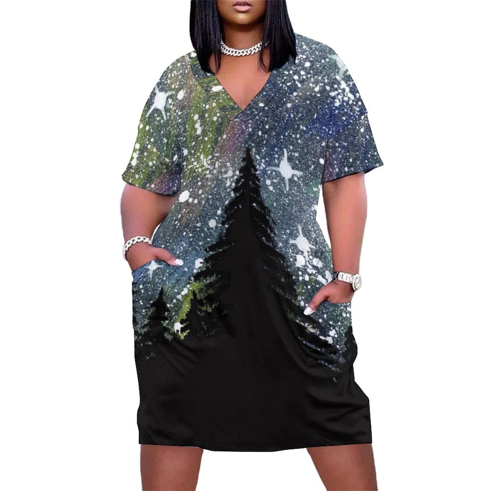 Beautiful Northern Lights Loose Pocket Dress evening dress woman dress ...