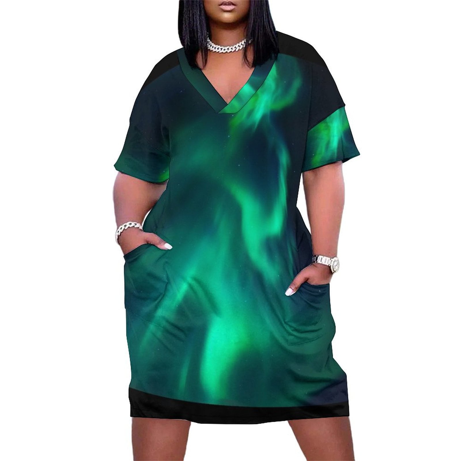 Beautiful Northern Lights Loose Pocket Dress party dresses woman prom ...
