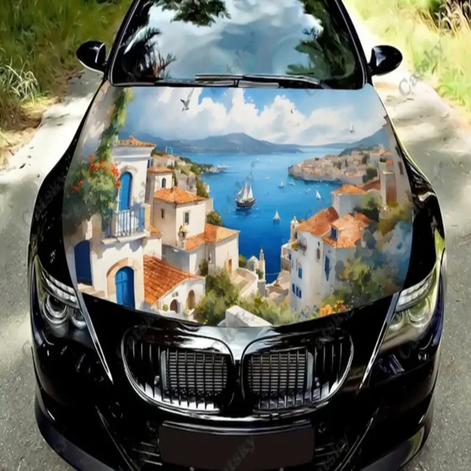 Beautiful Oil Painting Landscape of Sea City - Car Hood Vinyl Wrap ...