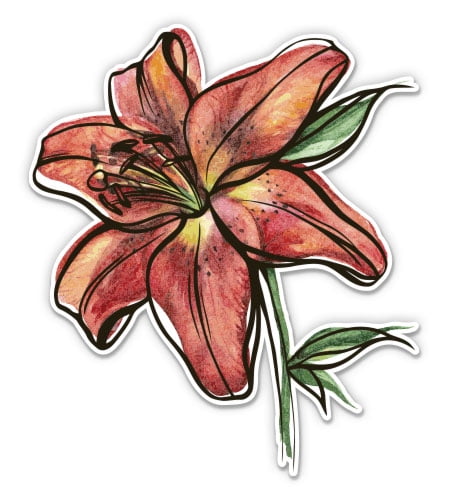 Beautiful Orange Lily Flower - 3" Vinyl Sticker - For Car Laptop Water ...