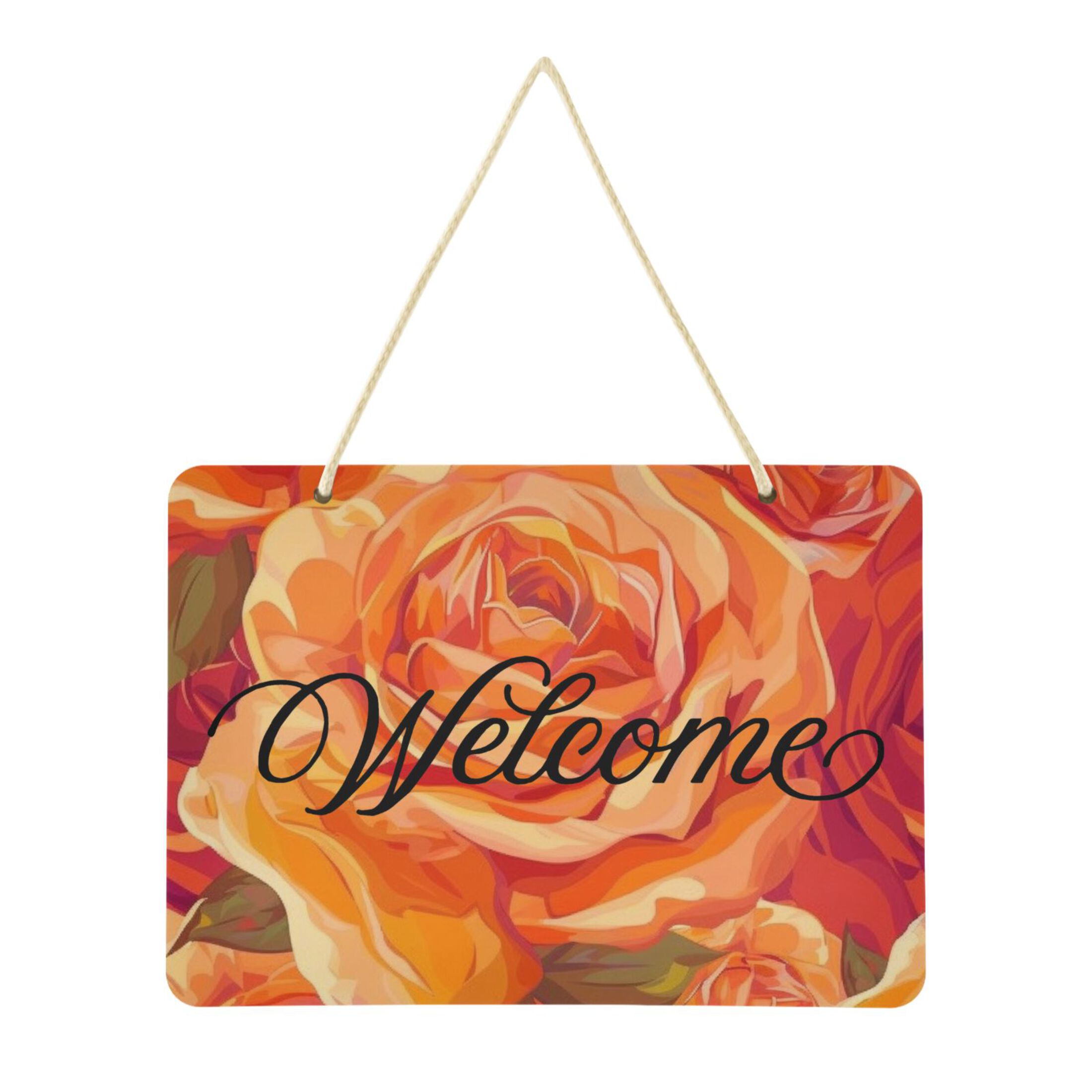 Beautiful Orange Rose Welcome Sign Front Door PVC 14x10 inch Hanger ...