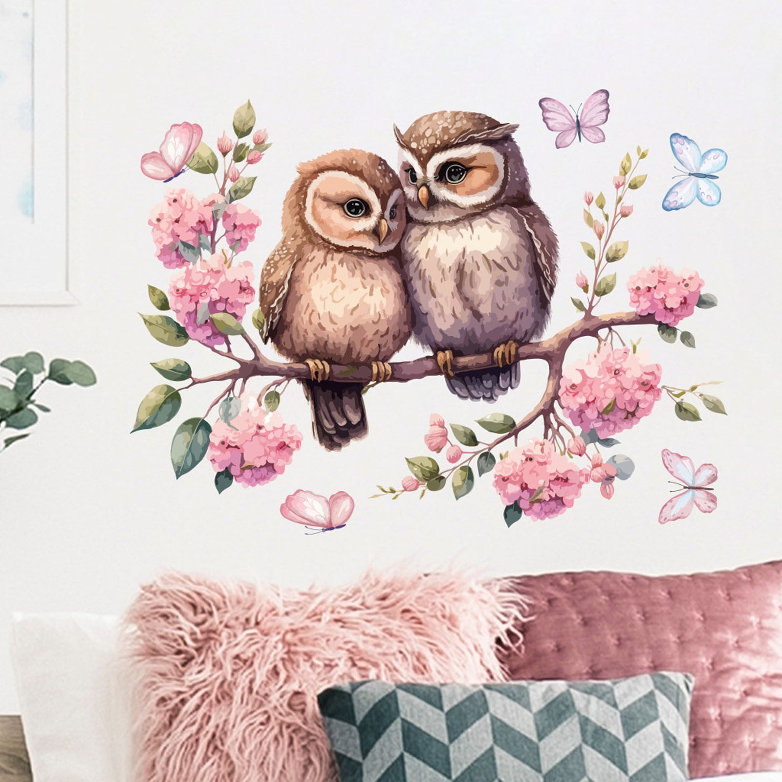 Beautiful Owl Stickers,Owl Window Decals Birds Branch Flower Cartoon ...