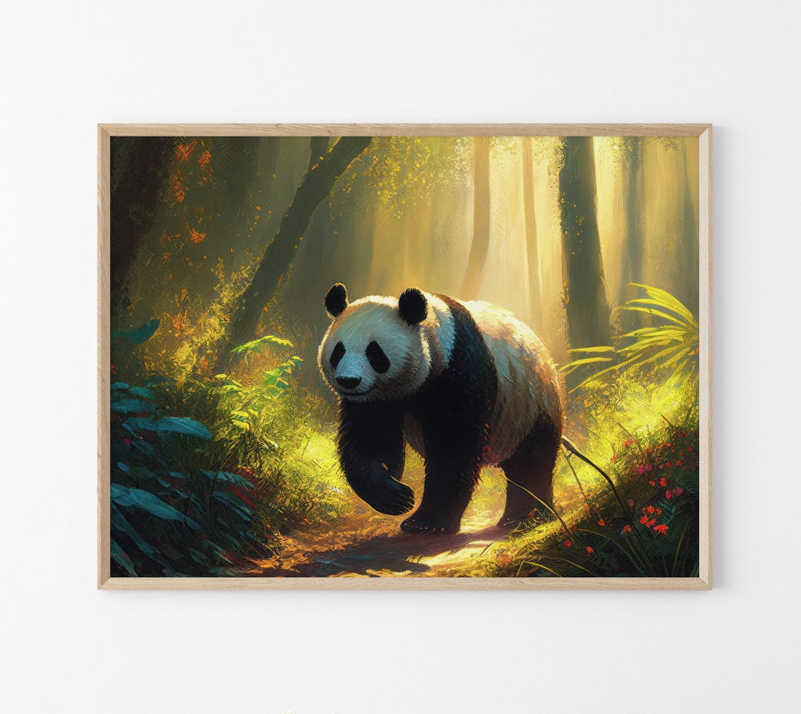 Beautiful Panda Walking In Chinese Forests Panda Animal Decor Wall Art ...