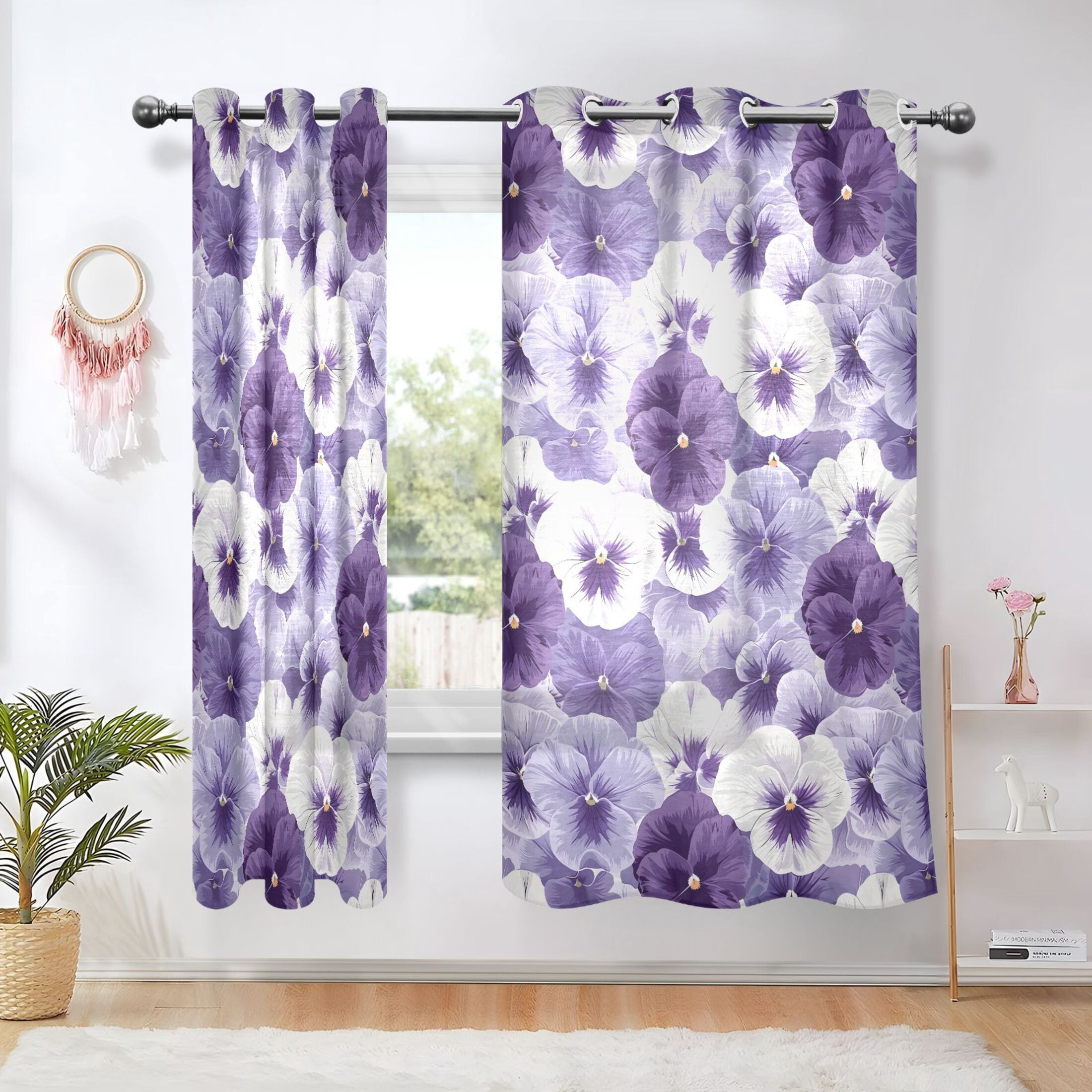 Beautiful Pansy Flowers Sheer Curtains 2 Panels Set Grommet Drapes for ...