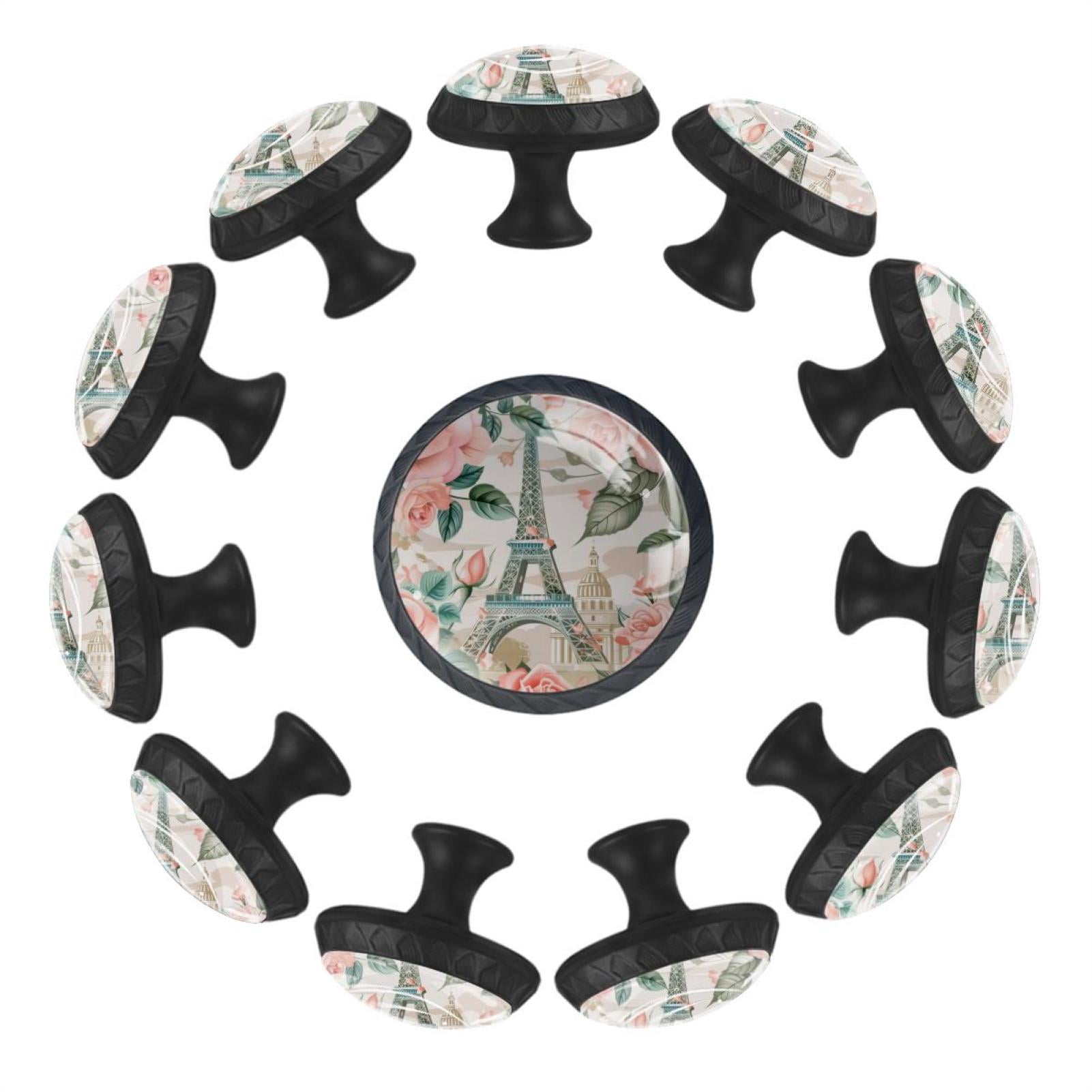 Beautiful Paris Eiffel Tower Rose 35MM Round Glass Cabinet Knobs ...