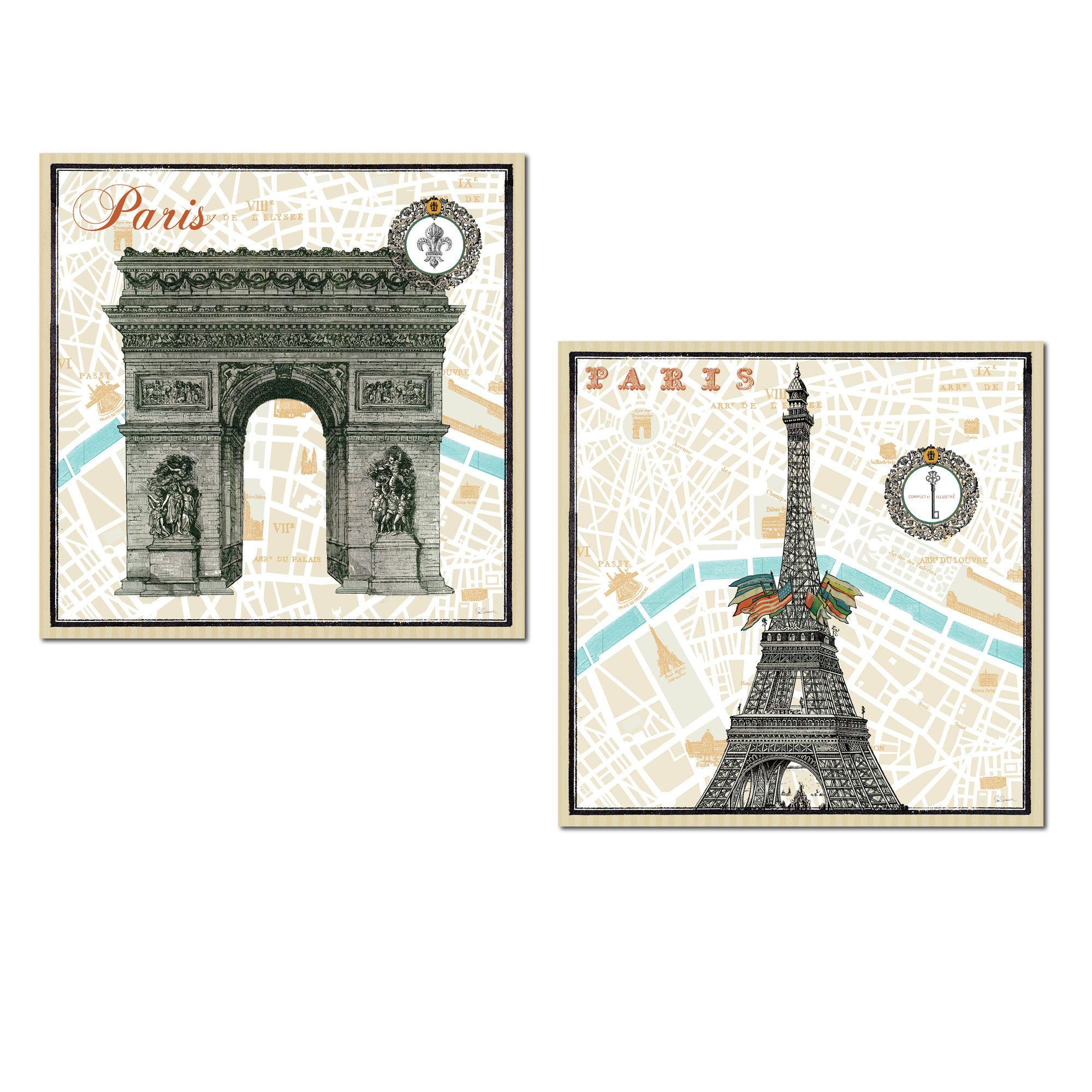 Beautiful Paris France Landmarks Eiffel Tower and Arc De Triomphe by ...