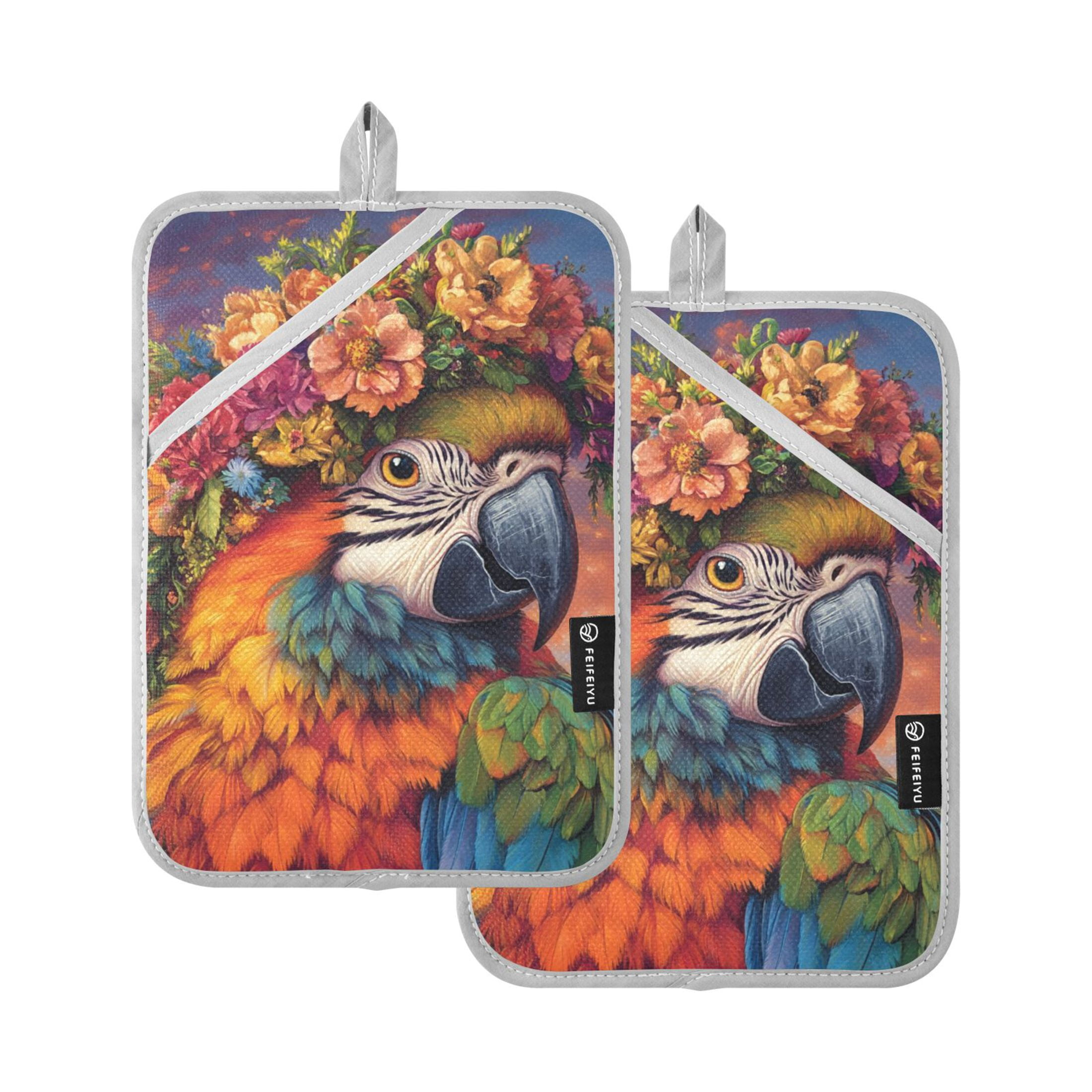 Beautiful Parrot Wearing Wreath Pot Holder Heat Resistant Mat Oven Hot ...