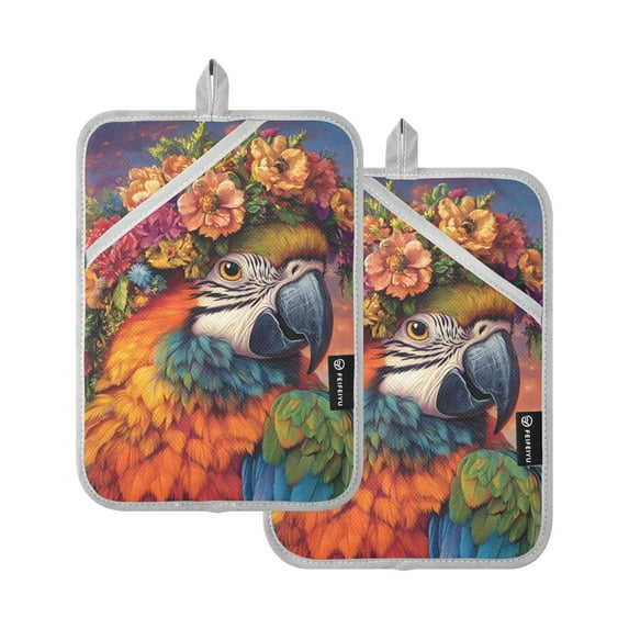 Beautiful Parrot Wearing Wreath Pot Holder Heat Resistant Mat Oven Hot ...