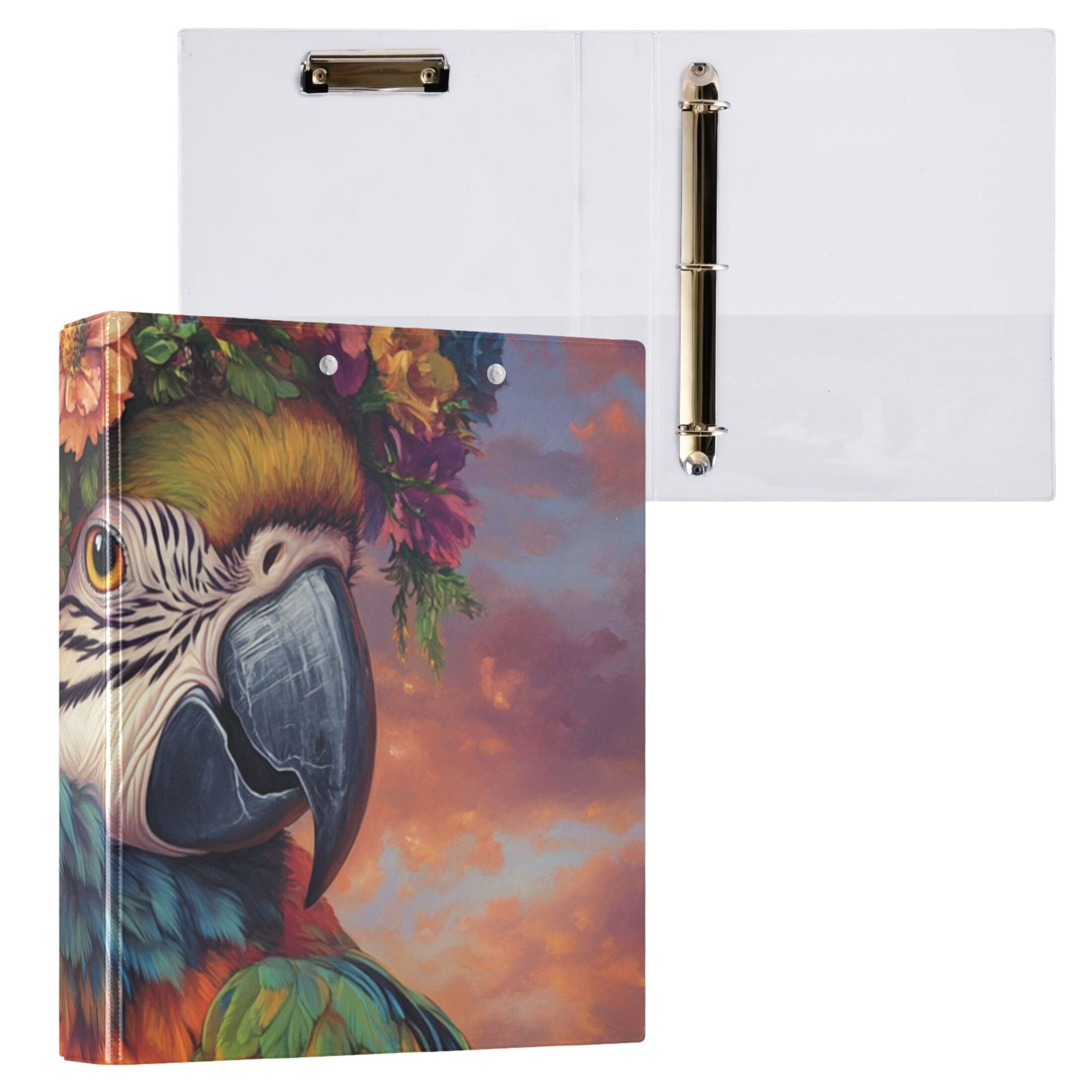 Beautiful Parrot Wearing Wreath Round Ring Binder 3 Rings 1.5" Capacity ...