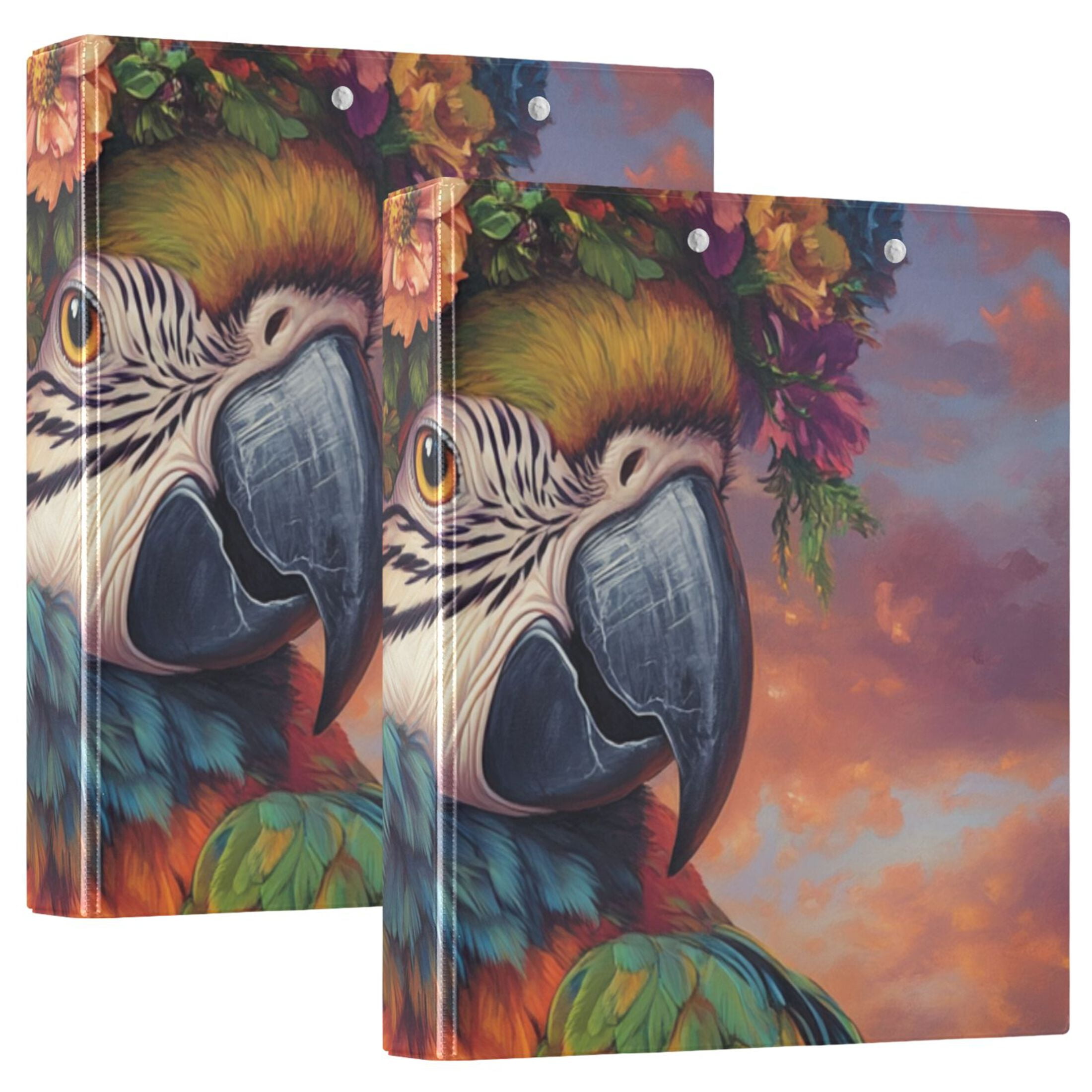 Beautiful Parrot Wearing Wreath Round Ring Binder 3 Rings 1.5" Capacity ...