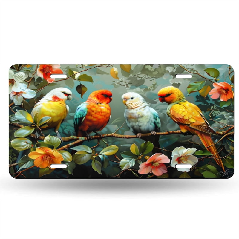 Beautiful Parrots Sitting On The Branches Of Flowers Decorative ...