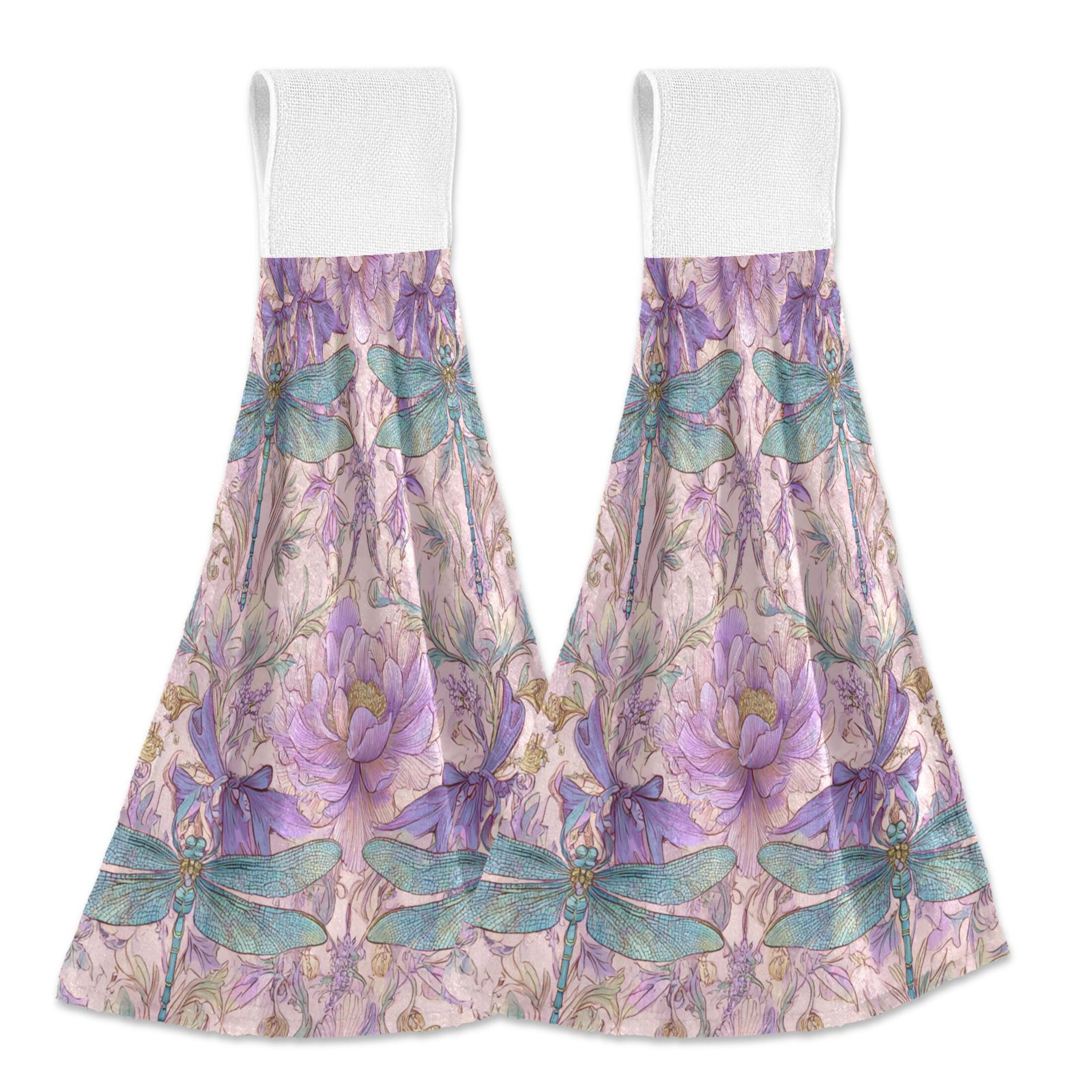 Beautiful Pastel Flowers Elegant Dragonfly Hanging Towels with Loop ...