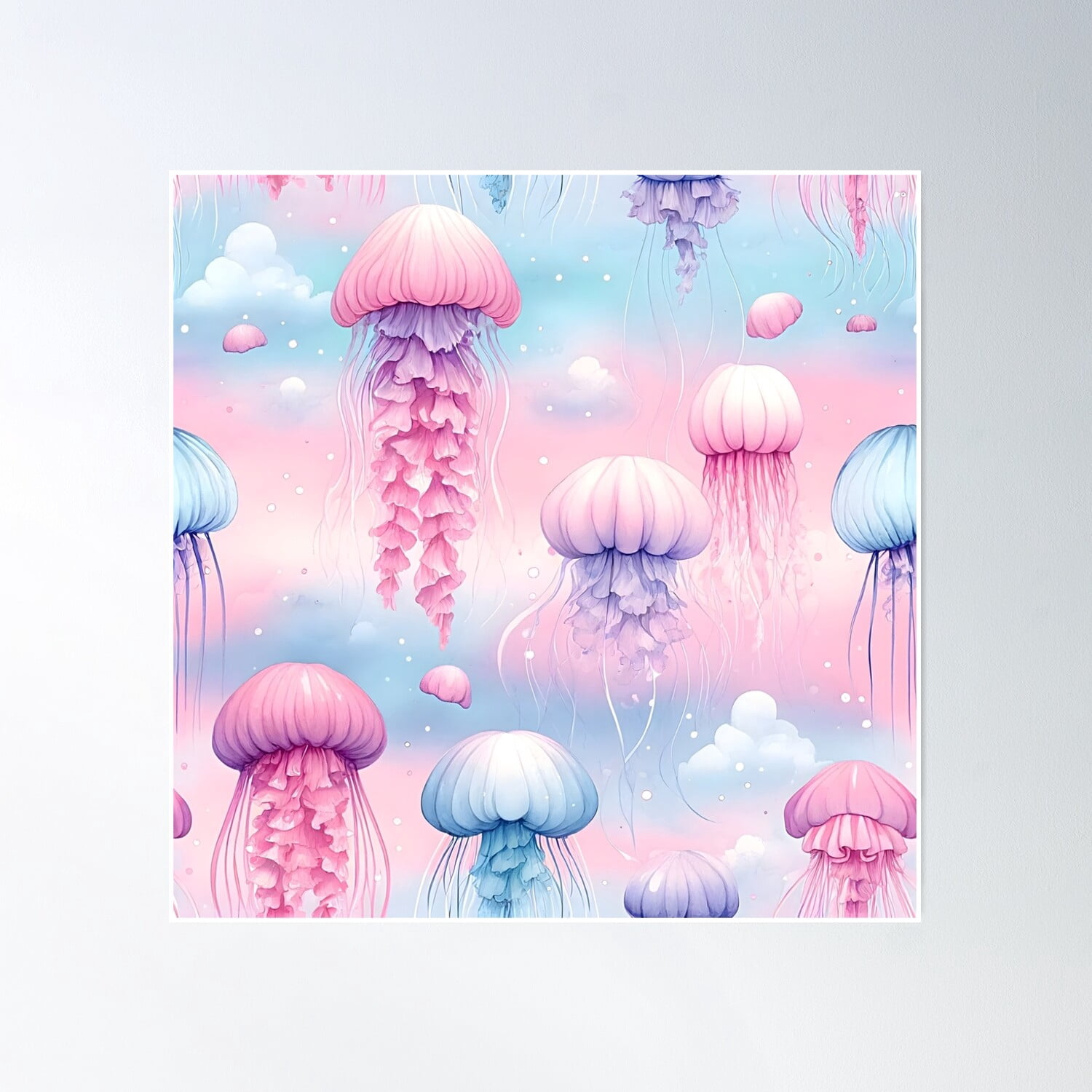Beautiful Pastel Watercolor Jellyfish Dreamland Aesthetic Poster Wall ...