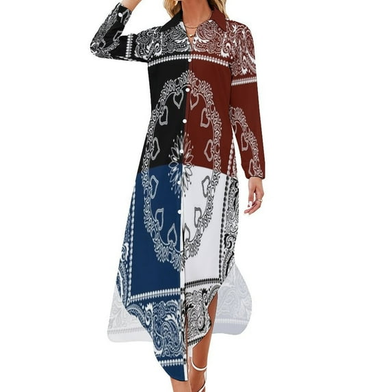 Beautiful Pattern Paisley Bandana Shirt Dress Long Sleeve Street ...