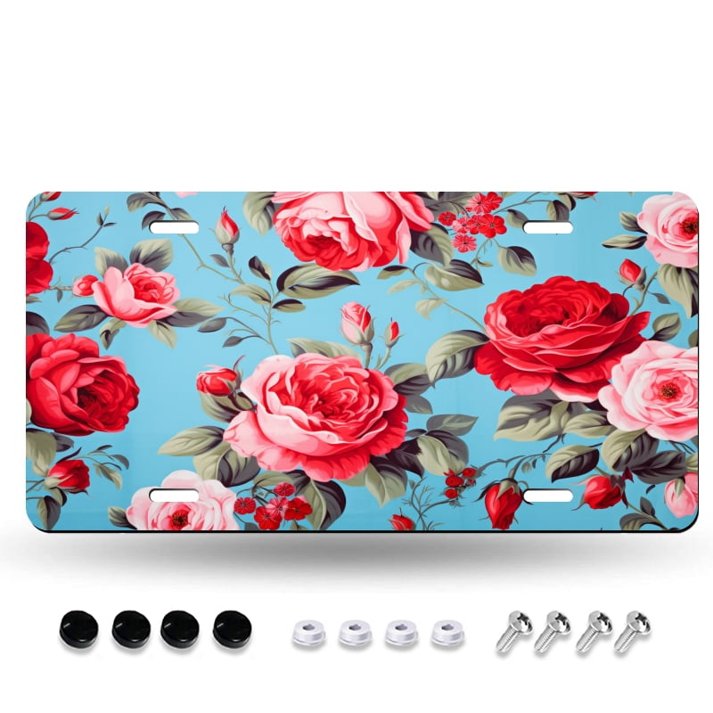 Beautiful Pattern of Red and Pink Roses on Bright Blue Background ...