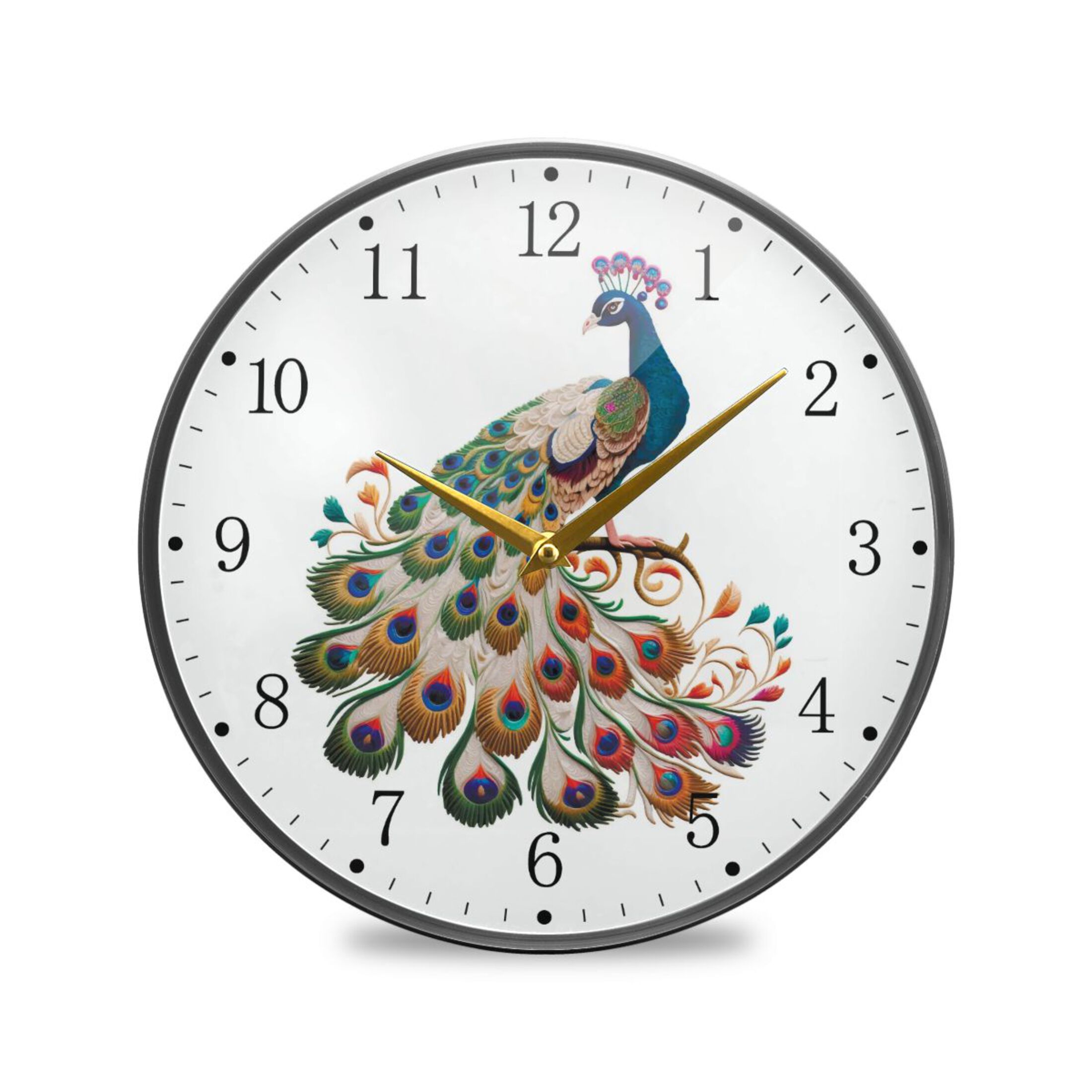 Beautiful Peacock Acrylic Wall Clocks Quiet Round Clock Battery ...