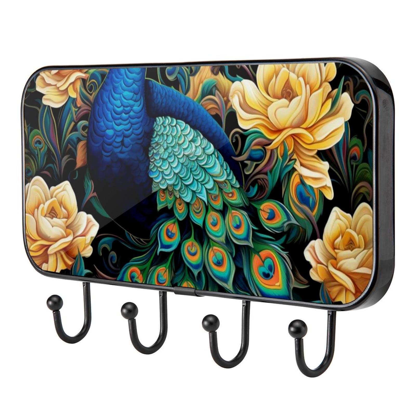 Beautiful Peacock Birds Self Adhesive Towel Coat Wood Iron Hooks for ...