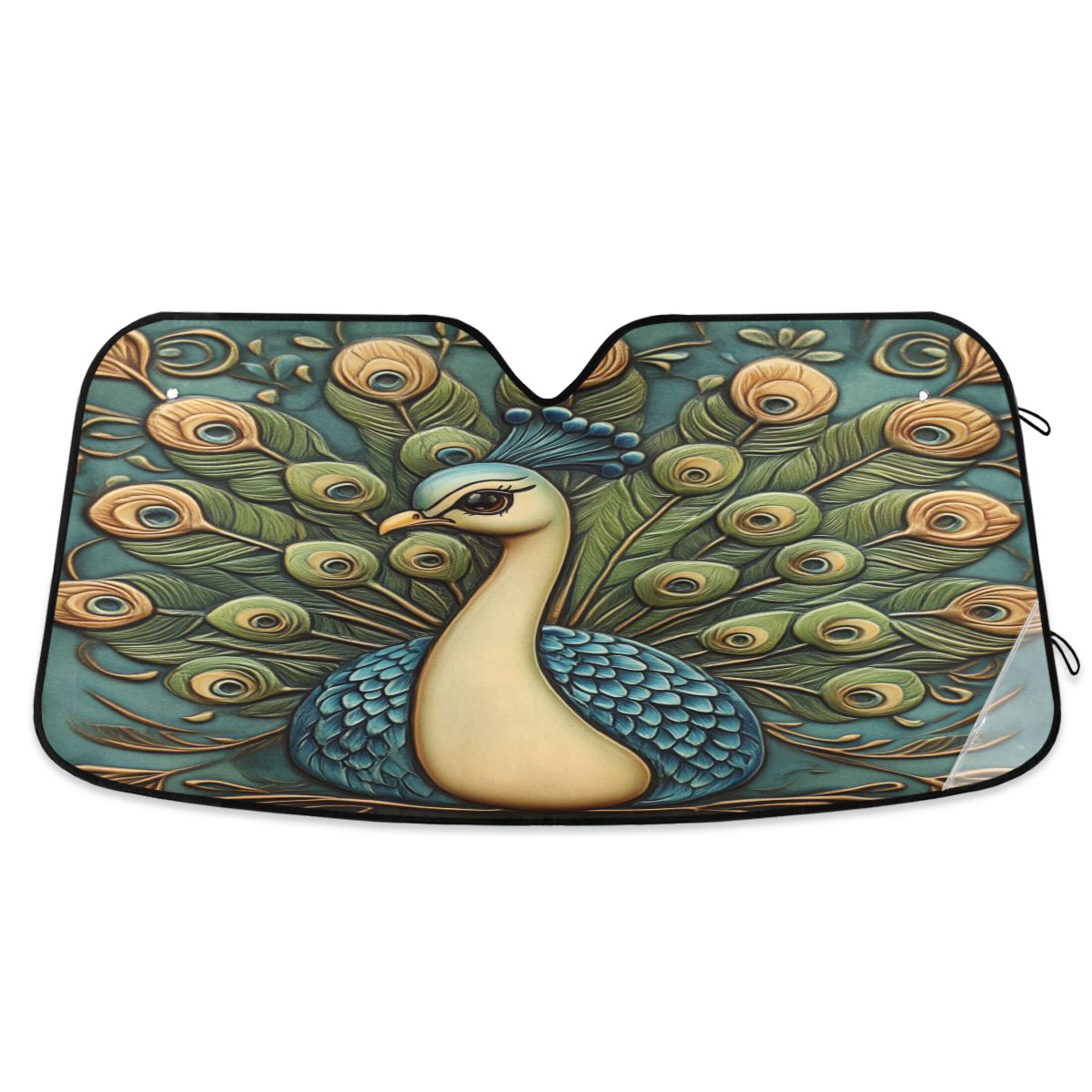Beautiful Peacock Emboss Painting Windshield Sun Shade Automobile Visor ...