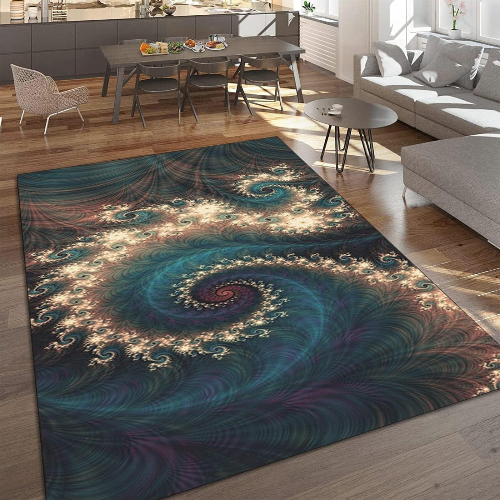 Beautiful Peacock Feather Art Area Rug Teal Blue Turquoise Outdoor ...