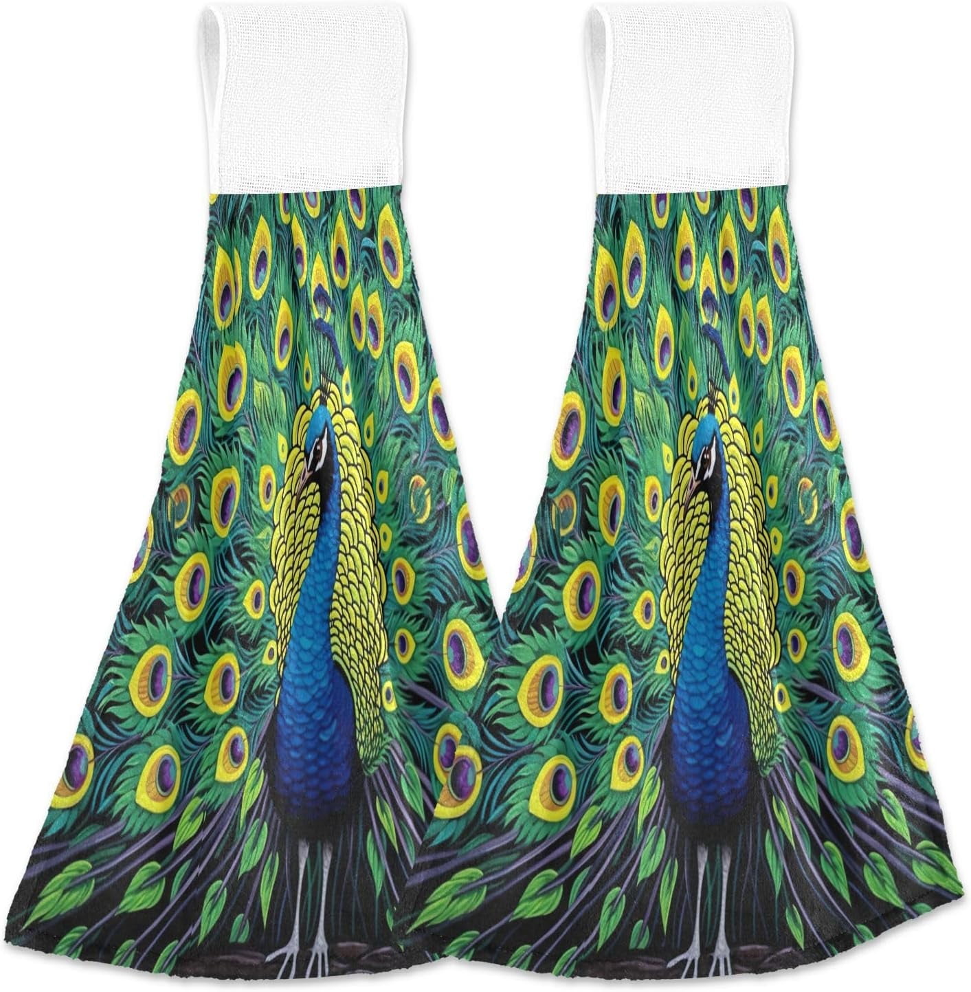 Beautiful Peacock Hand Towels Set of 2 Soft Absorbent Kitchen Hanging ...
