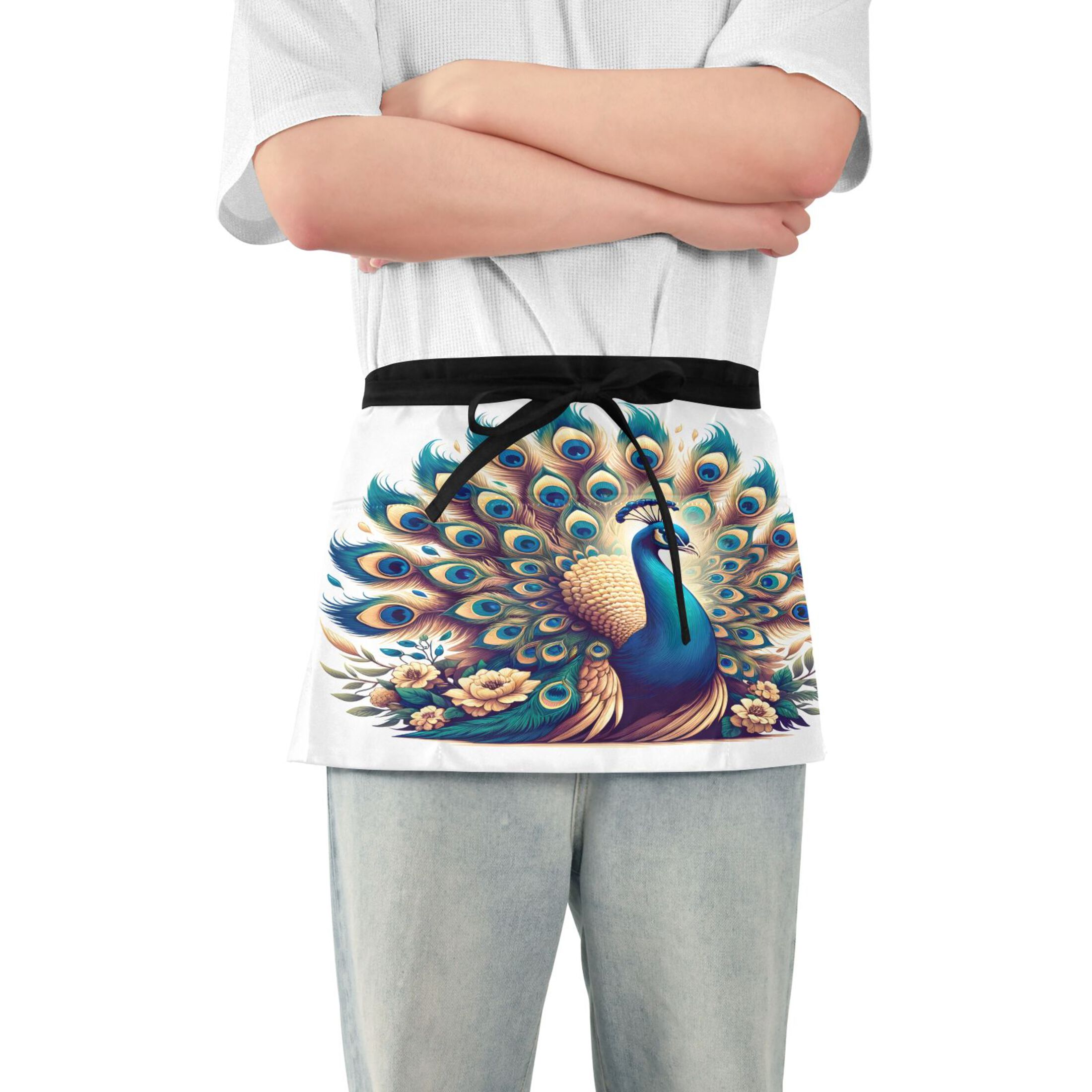 Beautiful Peacock Server Apron with 3 Pockets Waterproof Waitress Waist ...