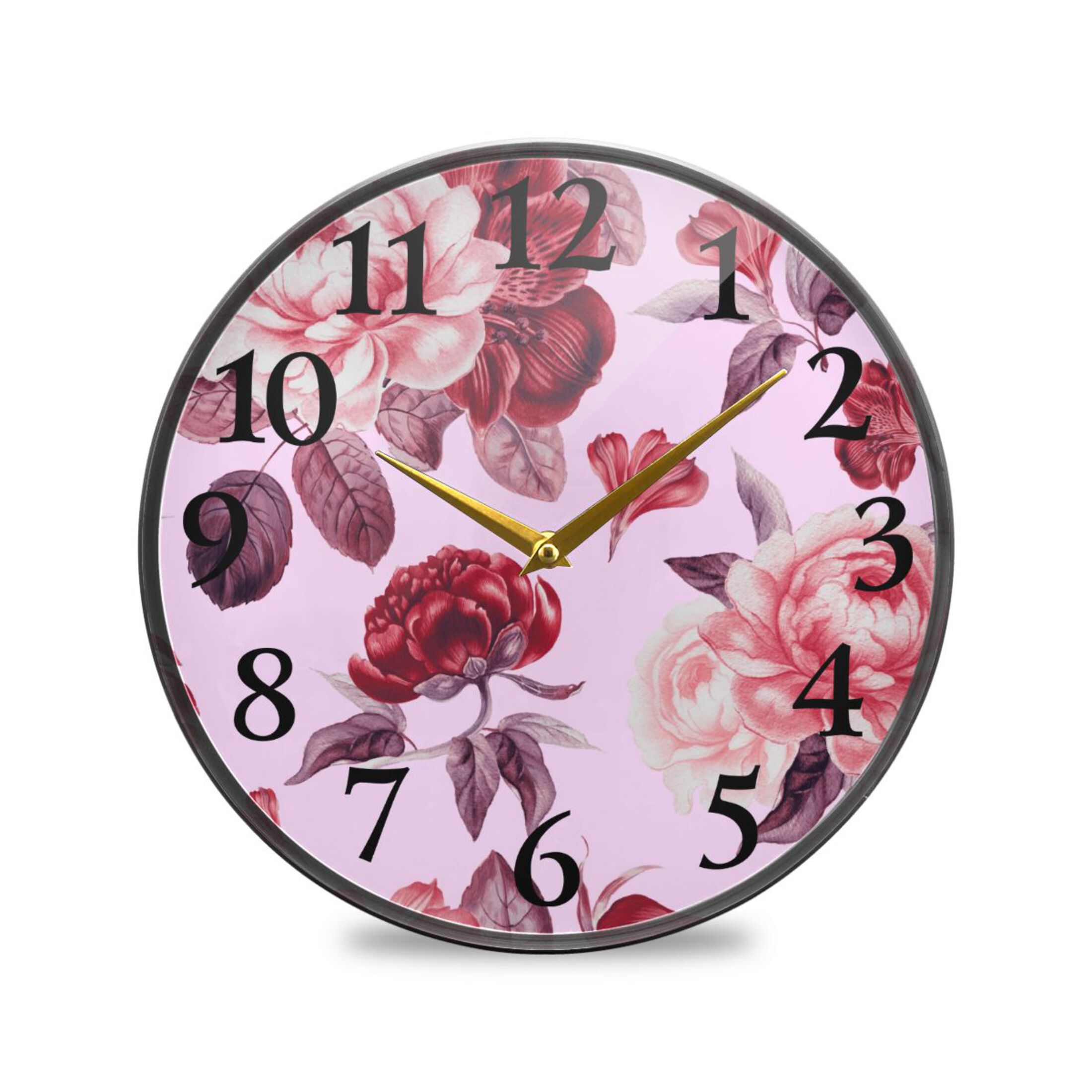 Beautiful Peony Flowers Wall Clocks Battery Operated 9.5 Inch Round ...
