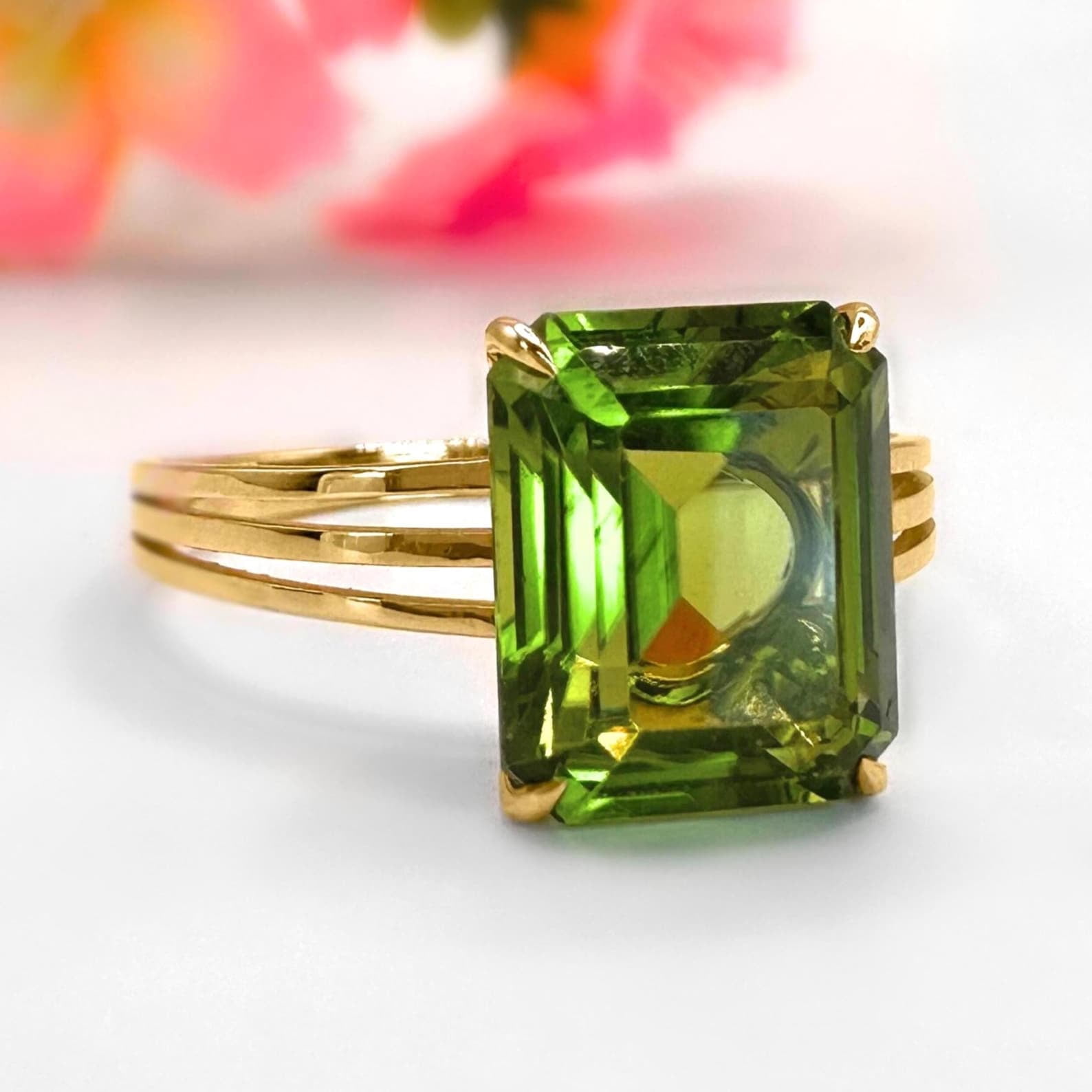 Beautiful Peridot Ring 5.40ct Emerald Cut Olive Green Statement Ring ...