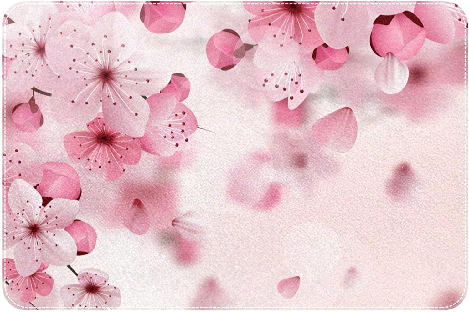 Beautiful Pink Cherry Blossom Pattern Bbath Rugs Absorbent Non Slip ...