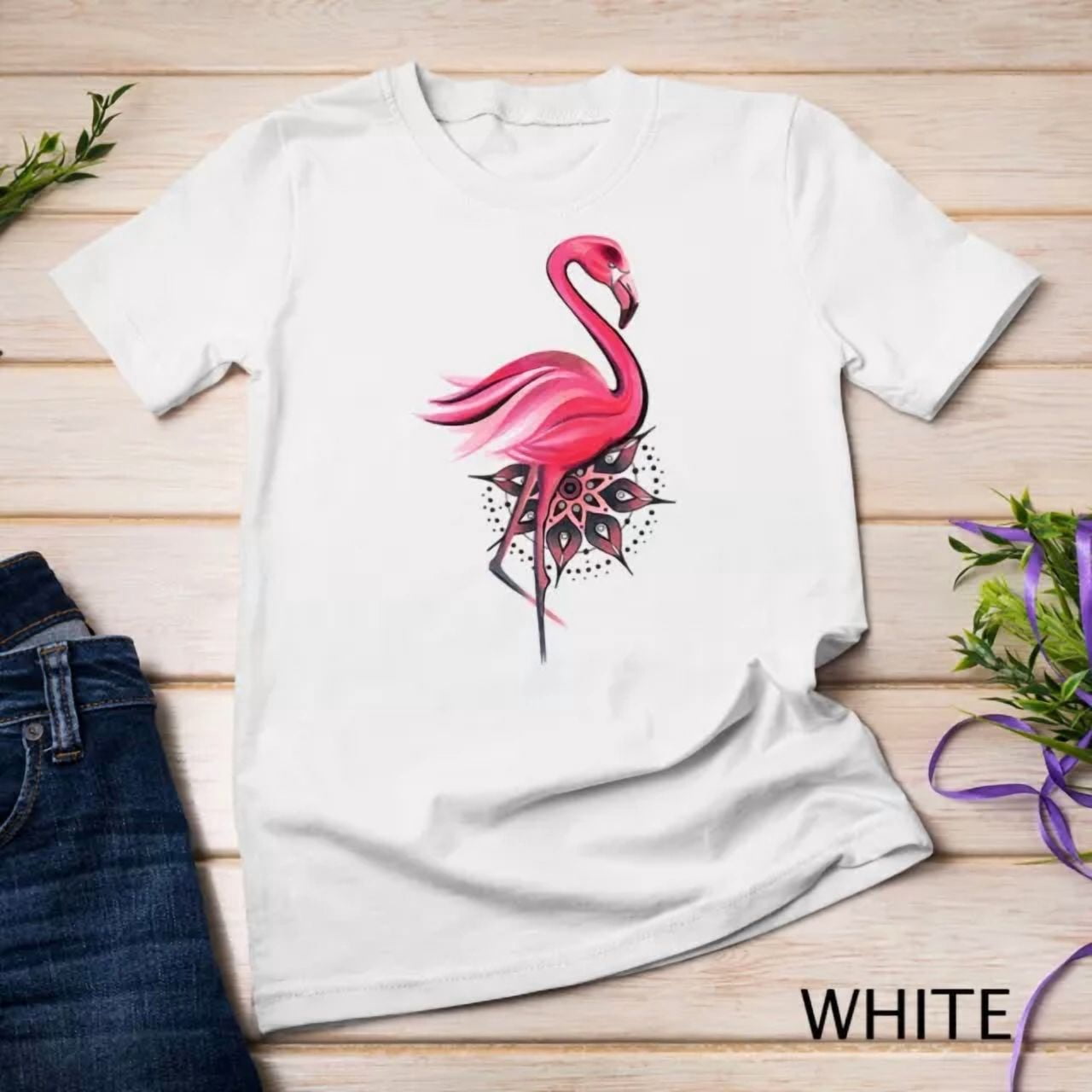 Beautiful Pink Flamingo Bird Mandala Painting Artwork Unisex S-5XL T ...