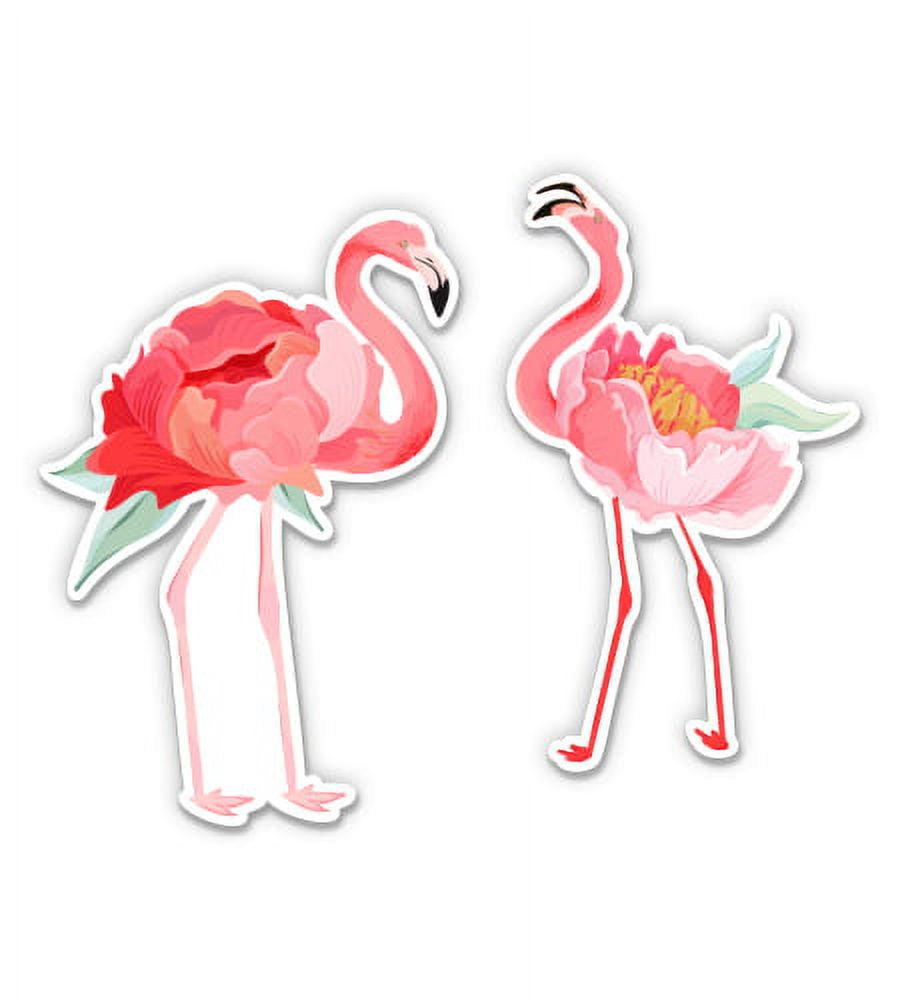 Beautiful Pink Flamingos with Flowers - 3" Vinyl Sticker - For Car ...