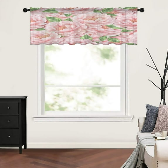 Beautiful Pink Flowers Short Sheer Curtains For Living Room Bedroom ...