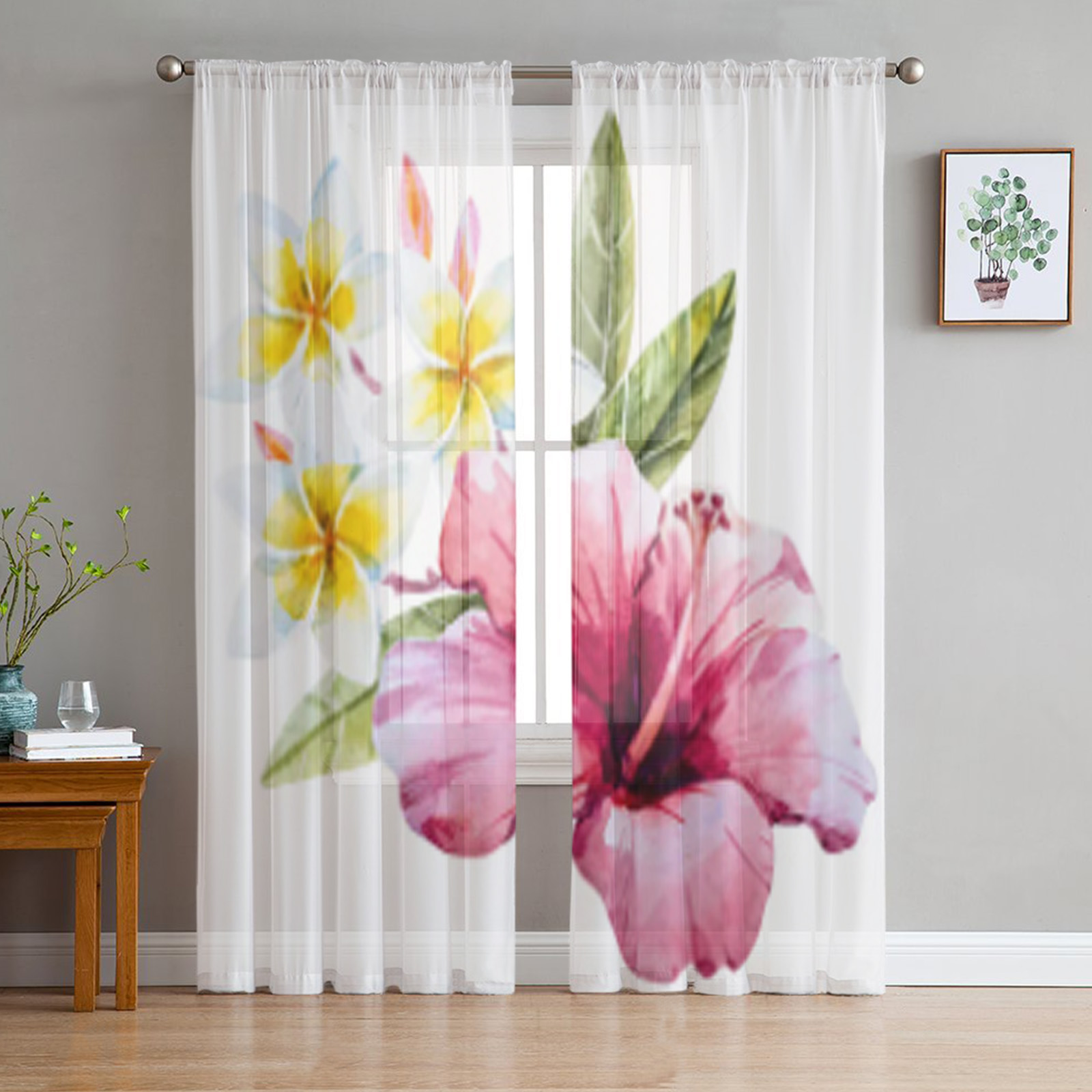 Beautiful Pink Flowers Tulle Sheer Window Curtains for Living Room the ...